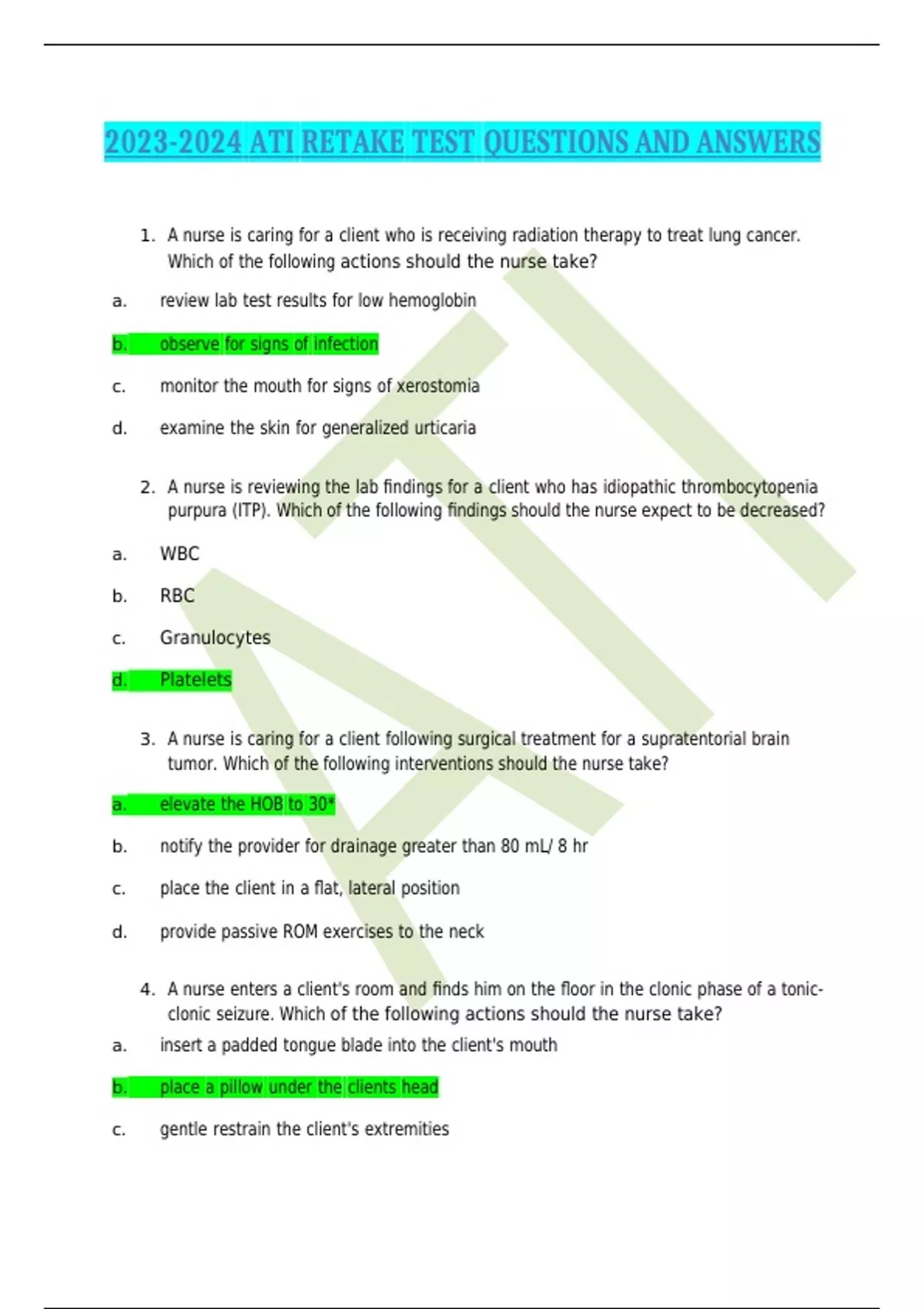 ATI RETAKE TEST QUESTIONS AND ANSWERS - 2023-2024 ATI RETAKE - Stuvia US