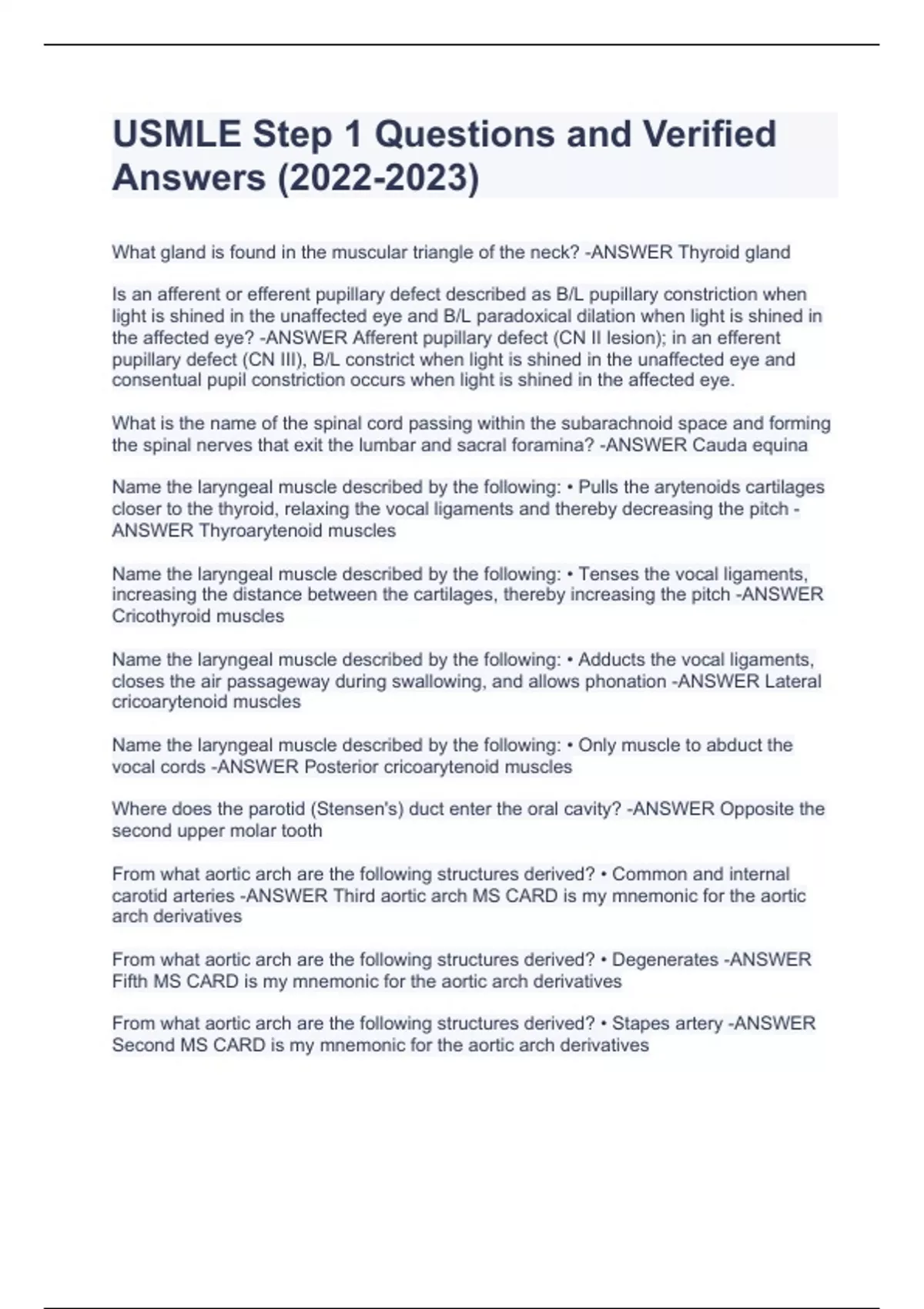 USMLE Step 1 Questions and Verified Answers () - USMLE - Stuvia US