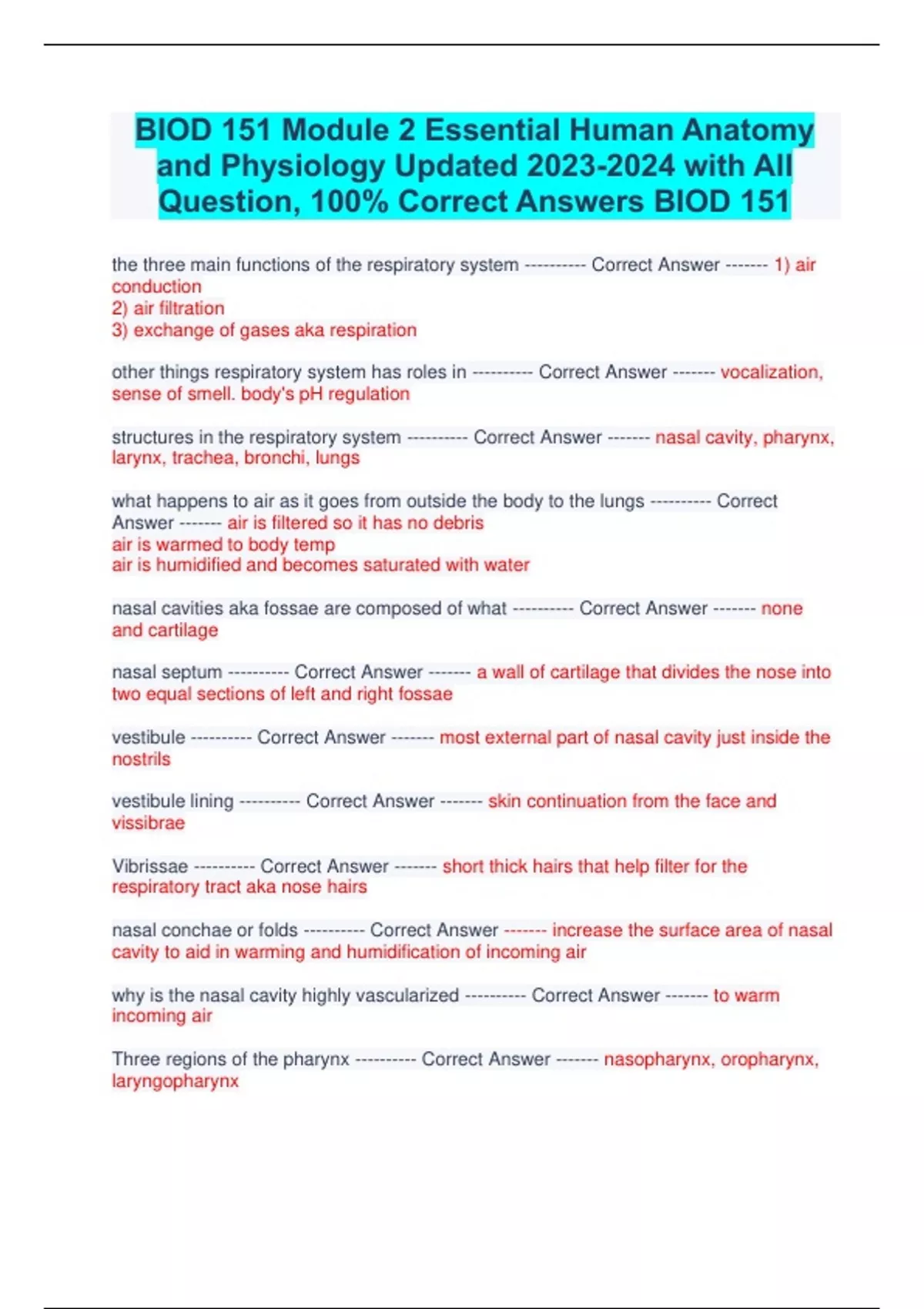 BIOD 151 Module 2 Essential Human Anatomy and Physiology Updated with All Question, 100% Correct ...