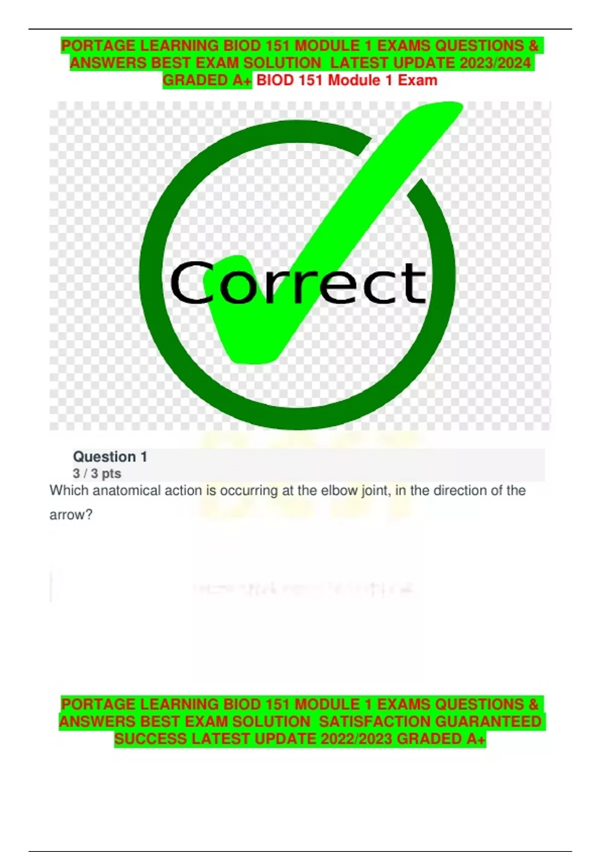 PORTAGE LEARNING BIOD 151 MODULE 1 EXAMS QUESTIONS & ANSWERS BEST EXAM ...