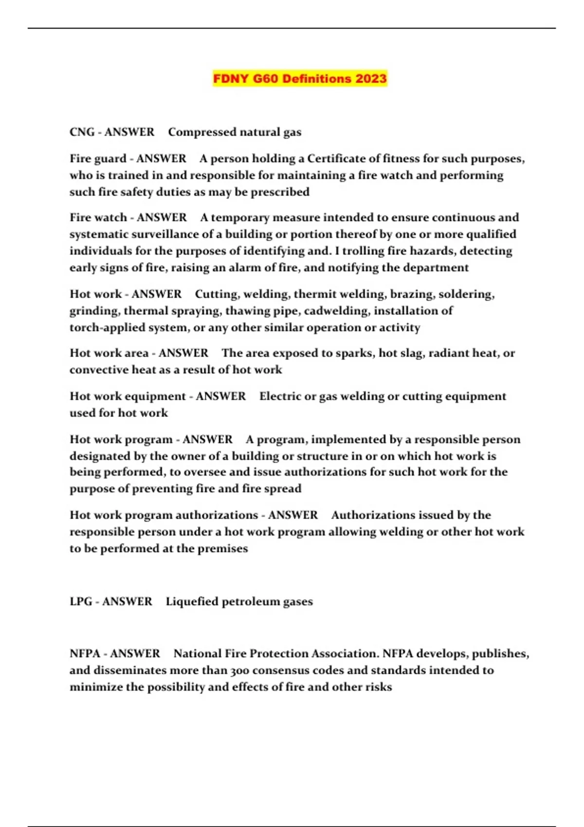 FDNY G60 Definitions 2023 - FDNY G60 Definitions - Stuvia US