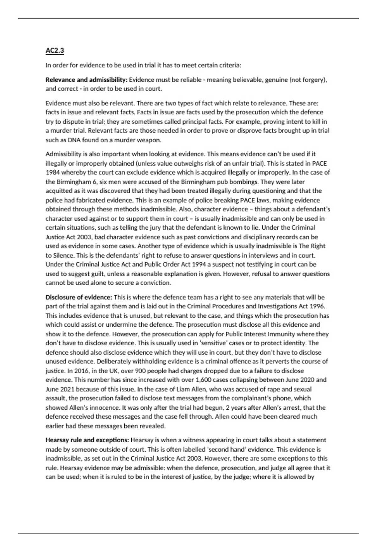 WJEC Criminology Unit 3 AC2.3 full mark exam answer - Crime Scene to Courtroom - Stuvia UK