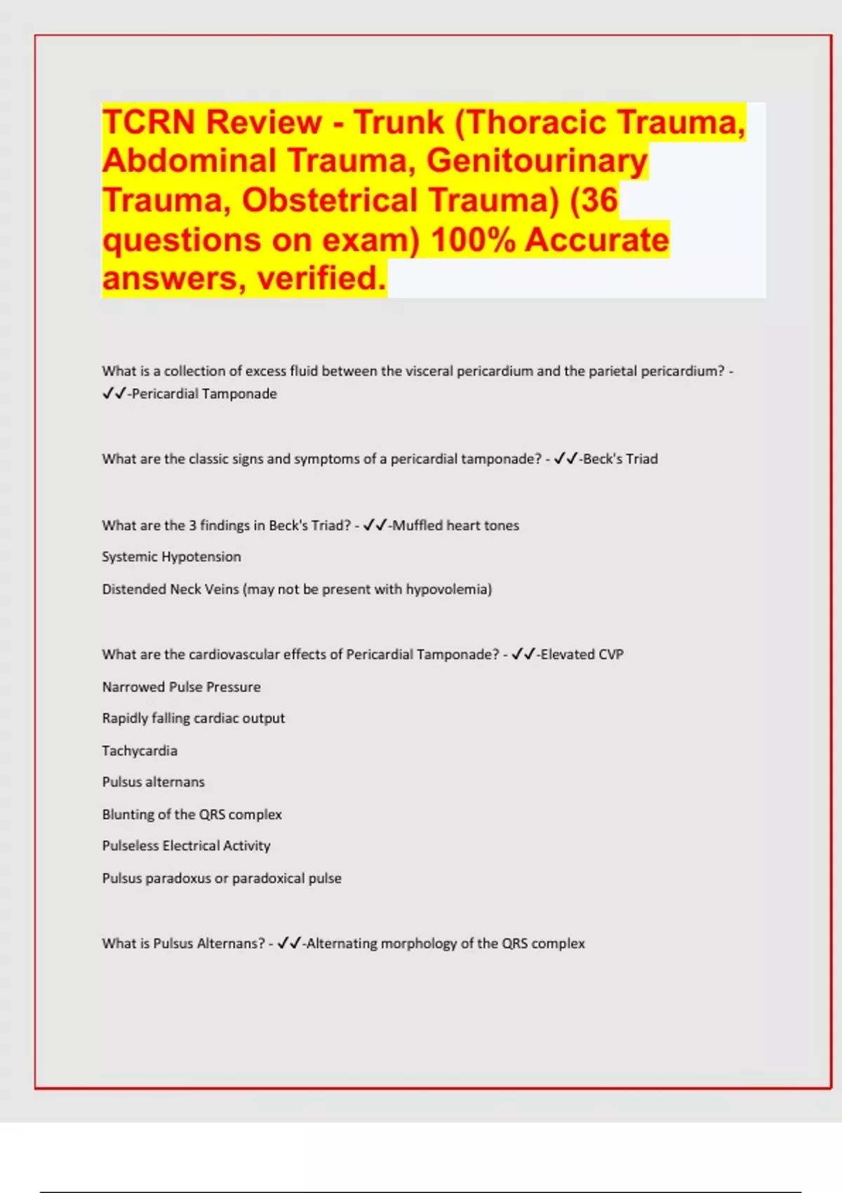 TCRN Review - Trunk (Thoracic Trauma, Abdominal Trauma, Genitourinary Trauma, Obstetrical Trauma ...