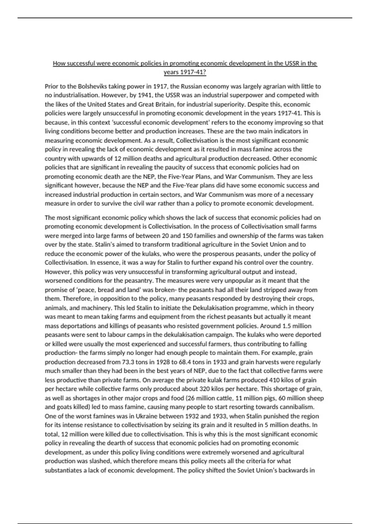 A* Essay Unit 1E - Russia, 1917-91: from Lenin to Yeltsin (20/20 ...