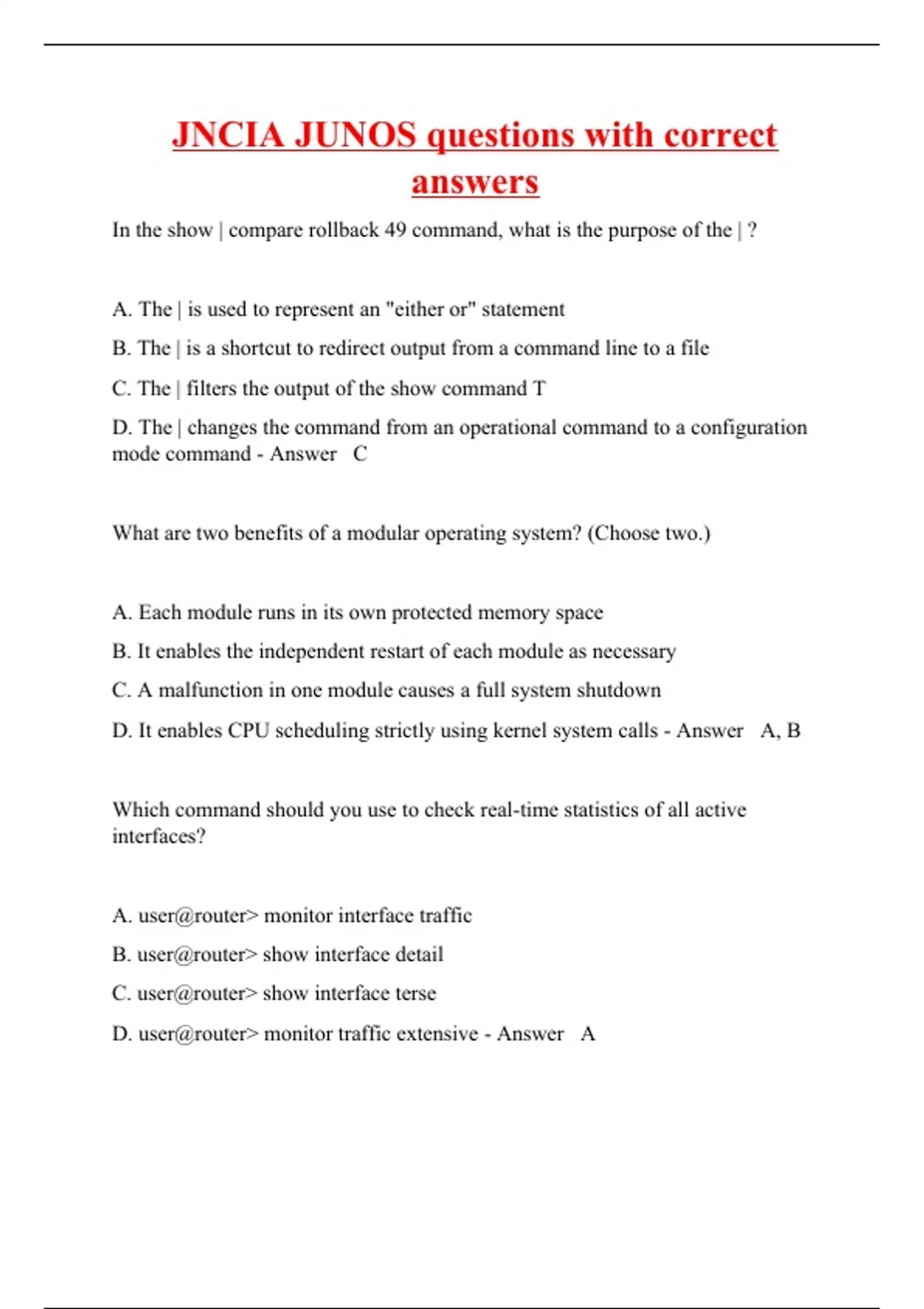 JNCIA JUNOS questions with correct answers - JNCIA JUNOS - Stuvia US