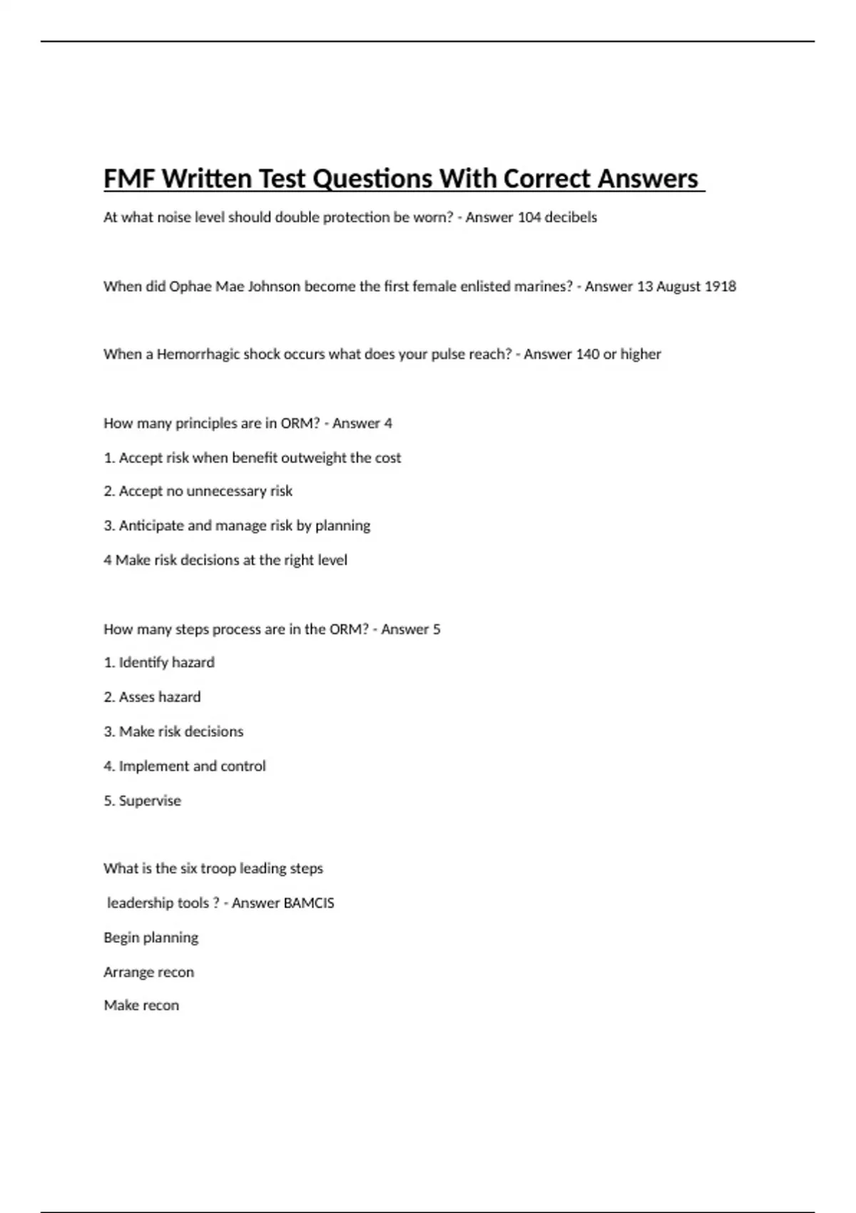 FMF Written Test Questions With Correct Answers - FMF - Stuvia US