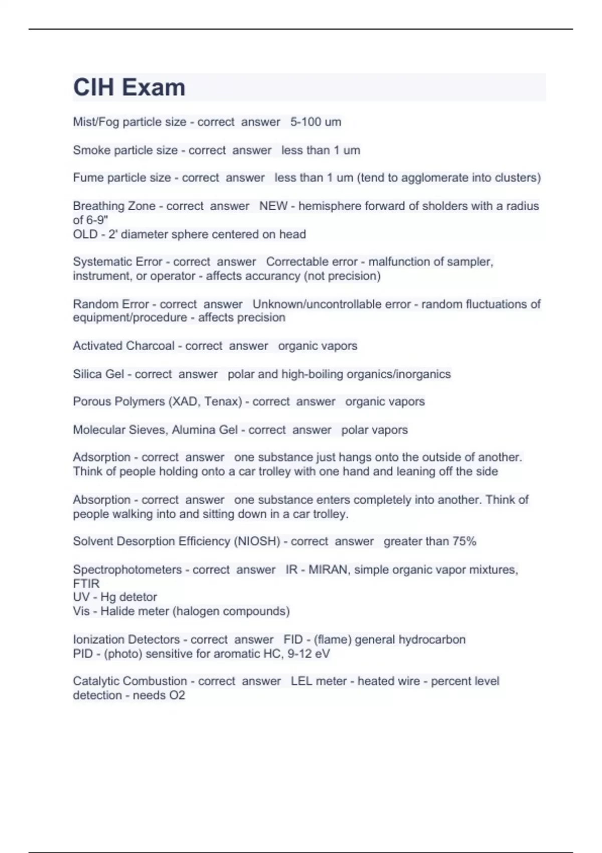 CIH Exam Question and answers correctly solved 2023 - CIH - Stuvia US