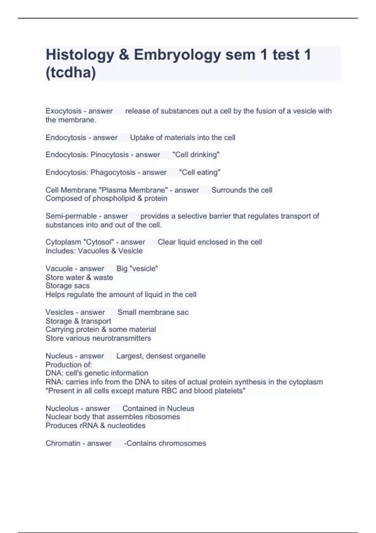 Histology Questions with correct Answers - Tcdha - Stuvia US