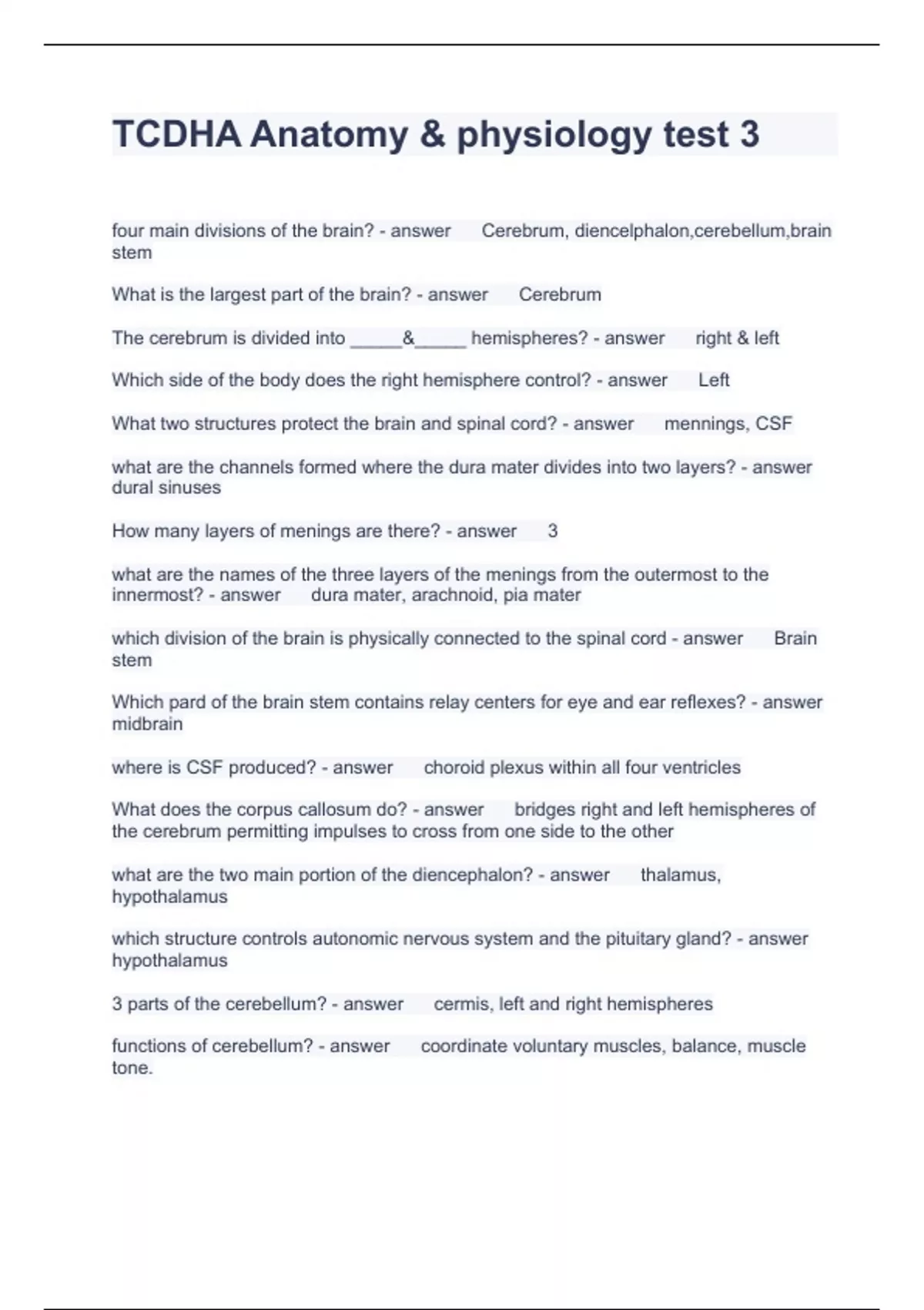 TCDHA Anatomy Questions with correct Answers - Tcdha - Stuvia US