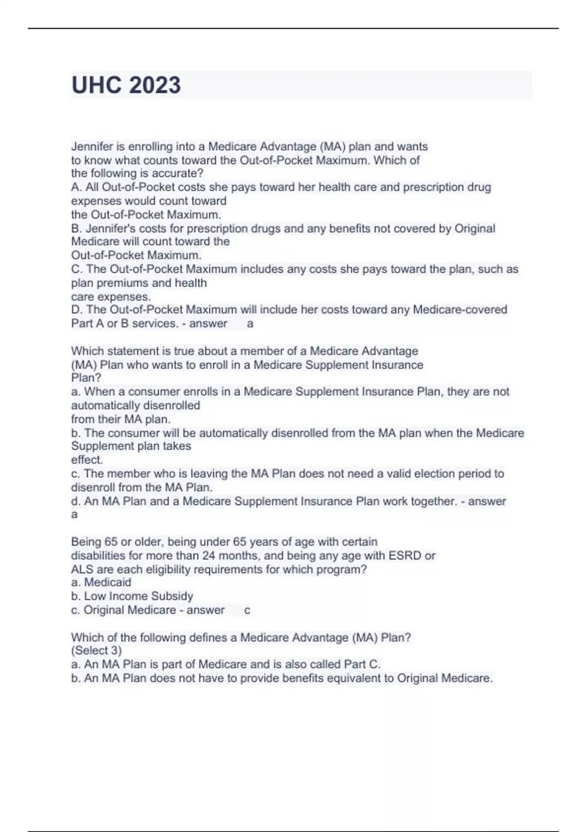 UHC 2023 Questions with correct Answers - Uhc - Stuvia US