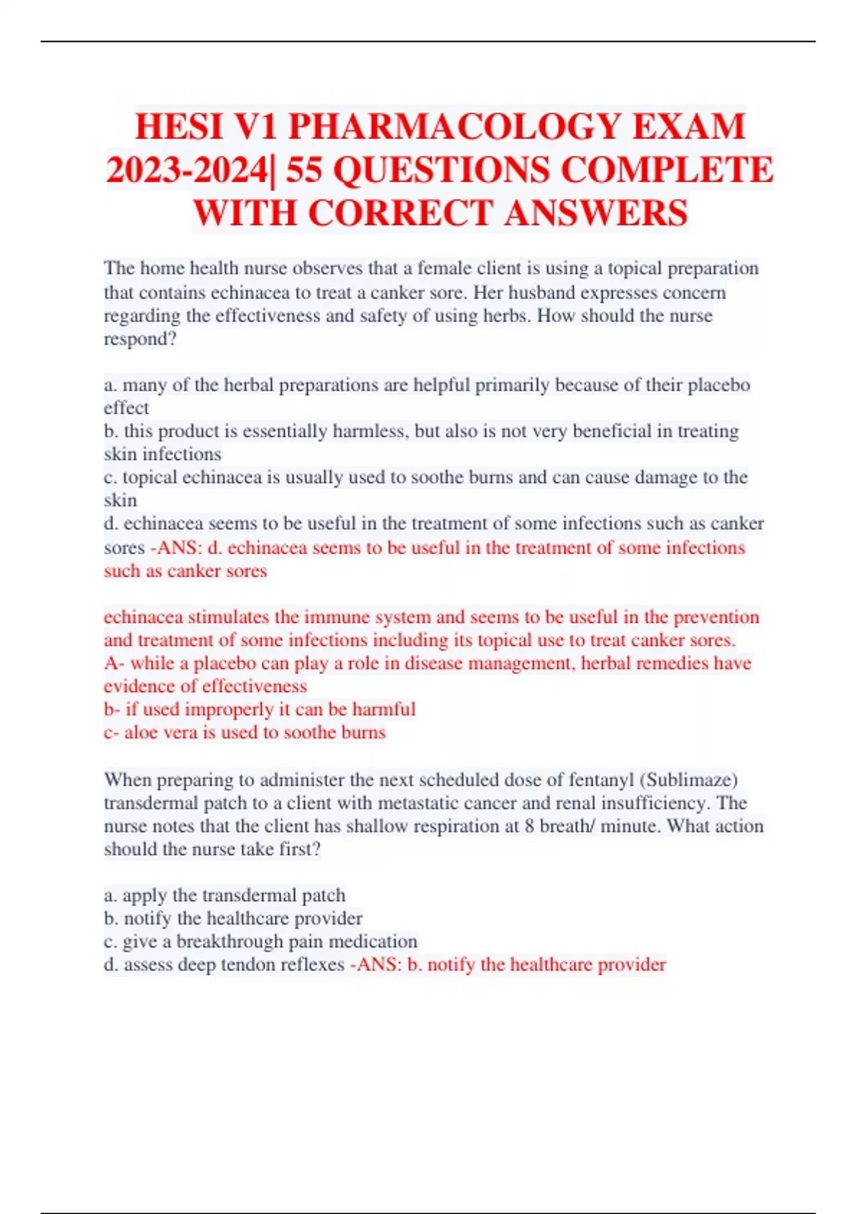 HESI V1 PHARMACOLOGY EXAM | 55 QUESTIONS COMPLETE WITH CORRECT ANSWERS ...