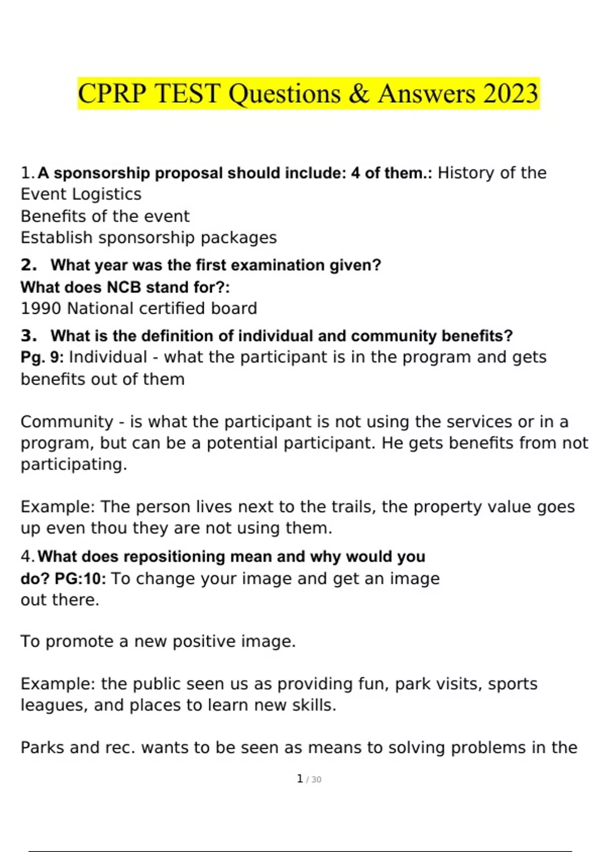 CPRP TEST questions and answers latest [100% correct answers] - CPRP ...