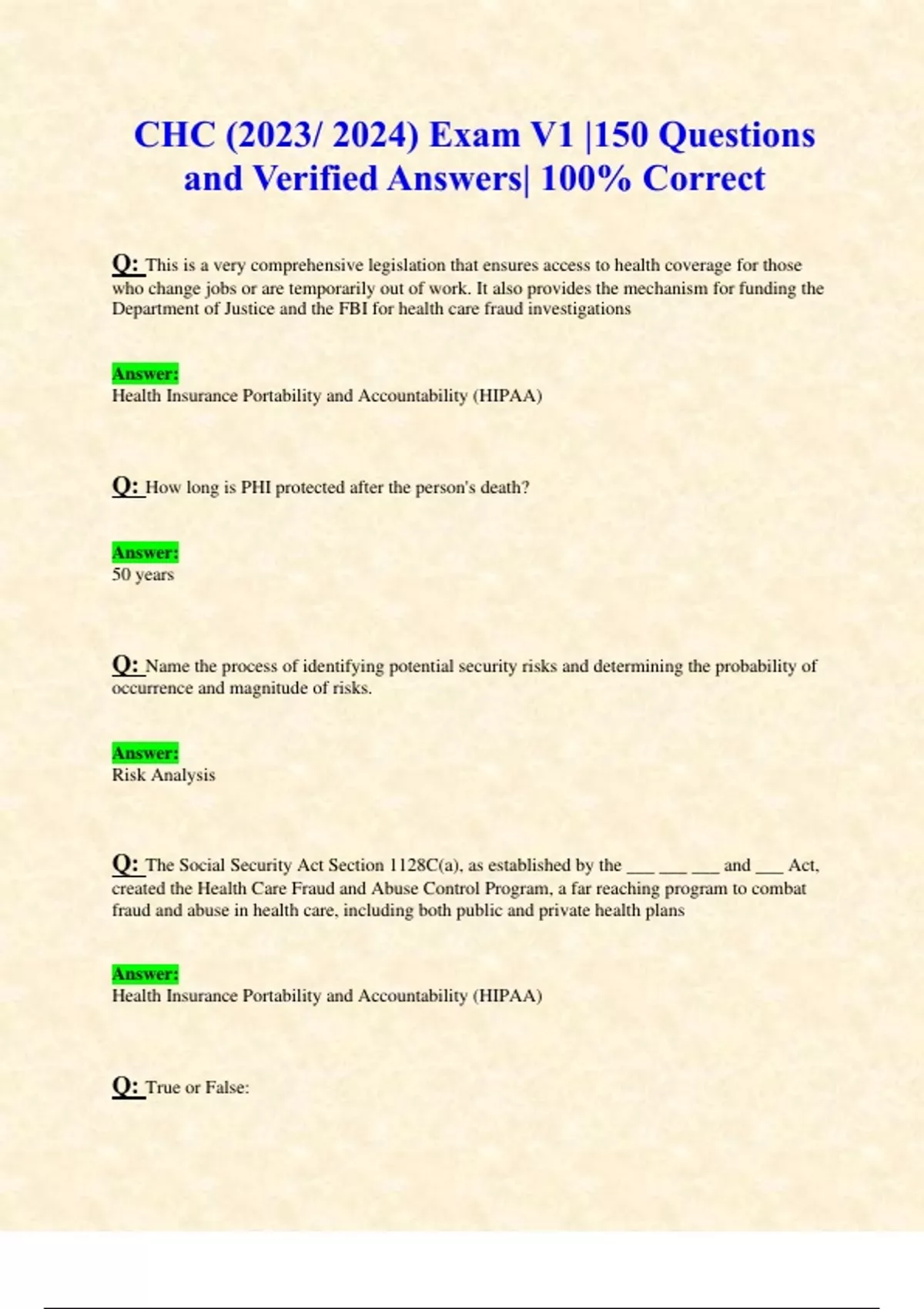 CHC Exams/ HCCA CHC Exam ( 2023/ 2024 UPDATES STUDY BUNDLE WITH ...