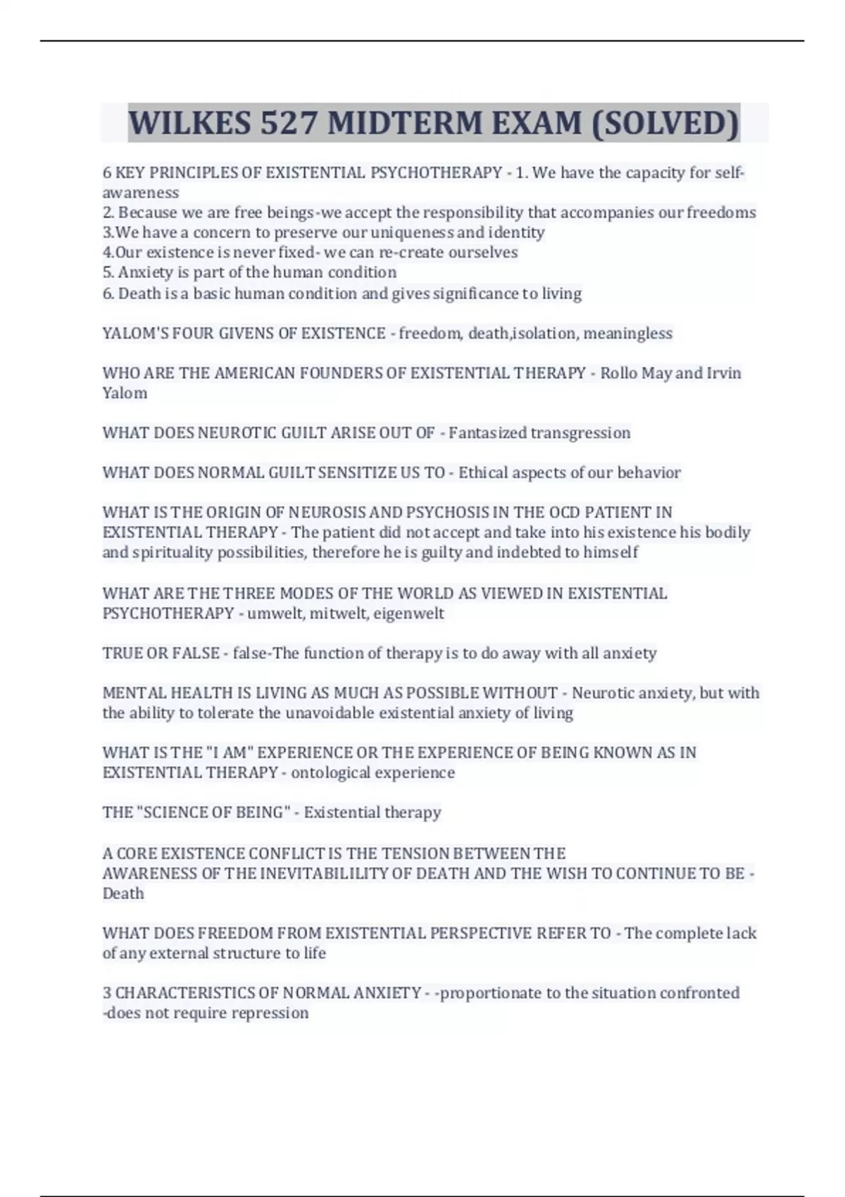 WILKES 527 MIDTERM EXAM (SOLVED) - NSG 527 - Stuvia US