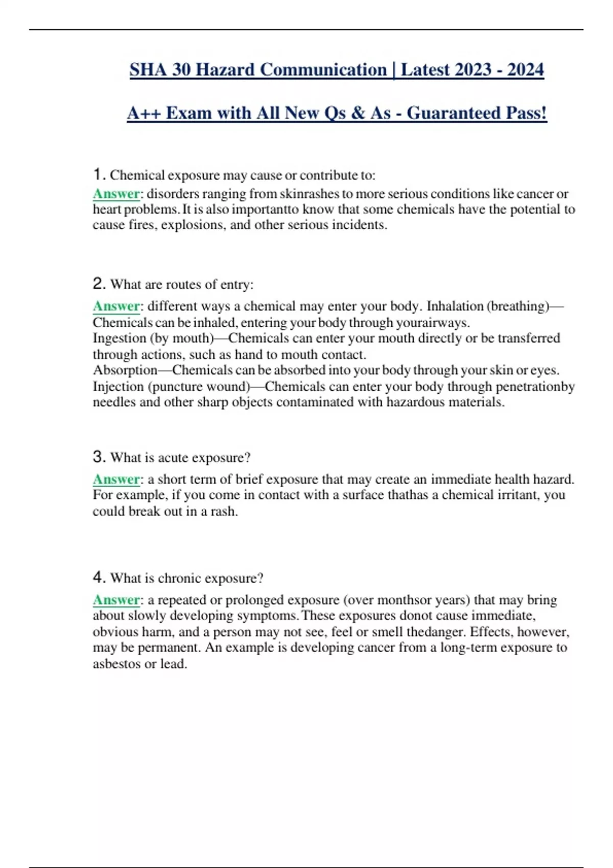 OSHA 30 Hazard Communication | Latest A++ Exam with All New Qs & As ...