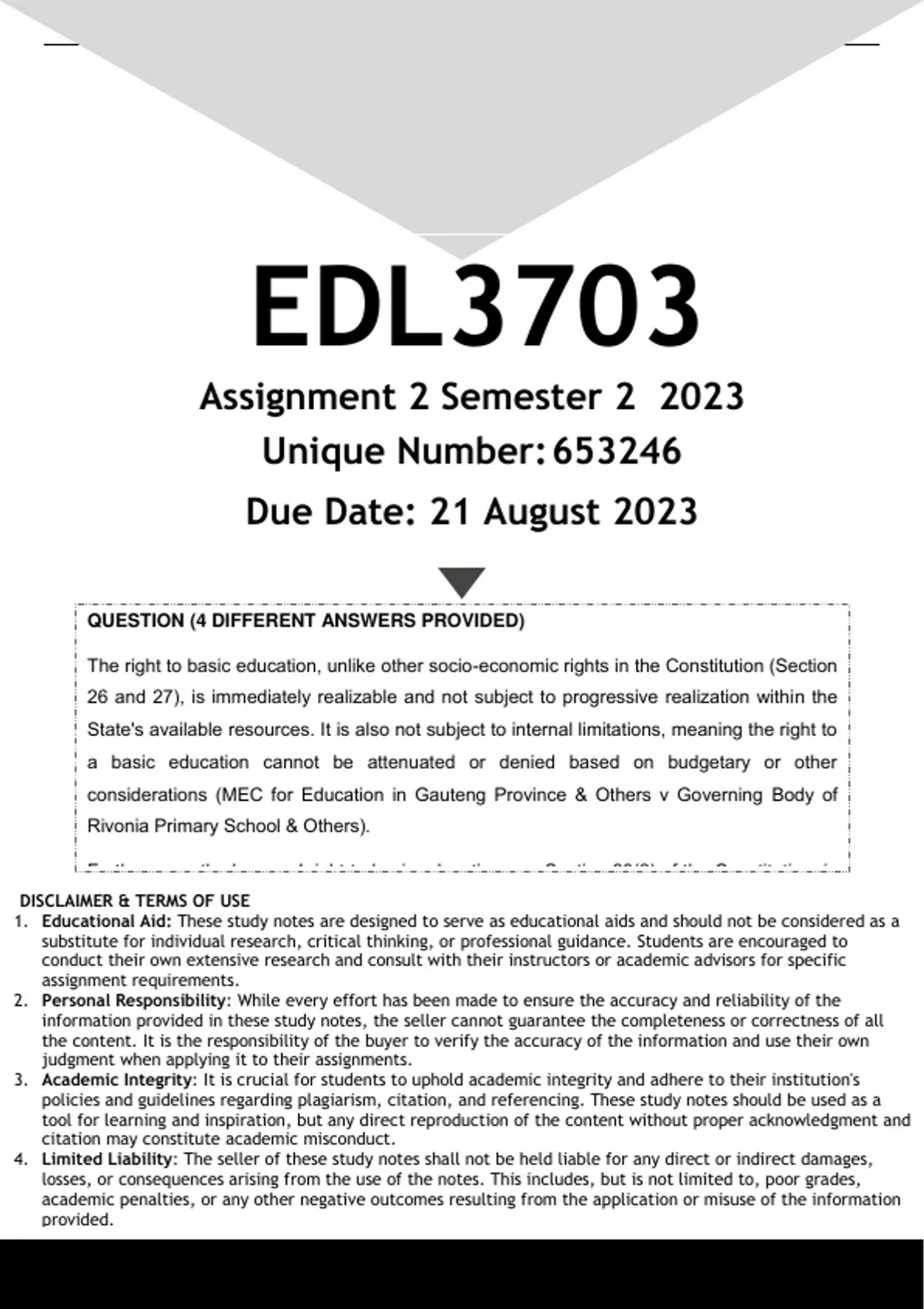 EDL3703 Assignment 1 (ANSWERS) Semester 1 2024 - DISTINCTION GUARANTEED ...