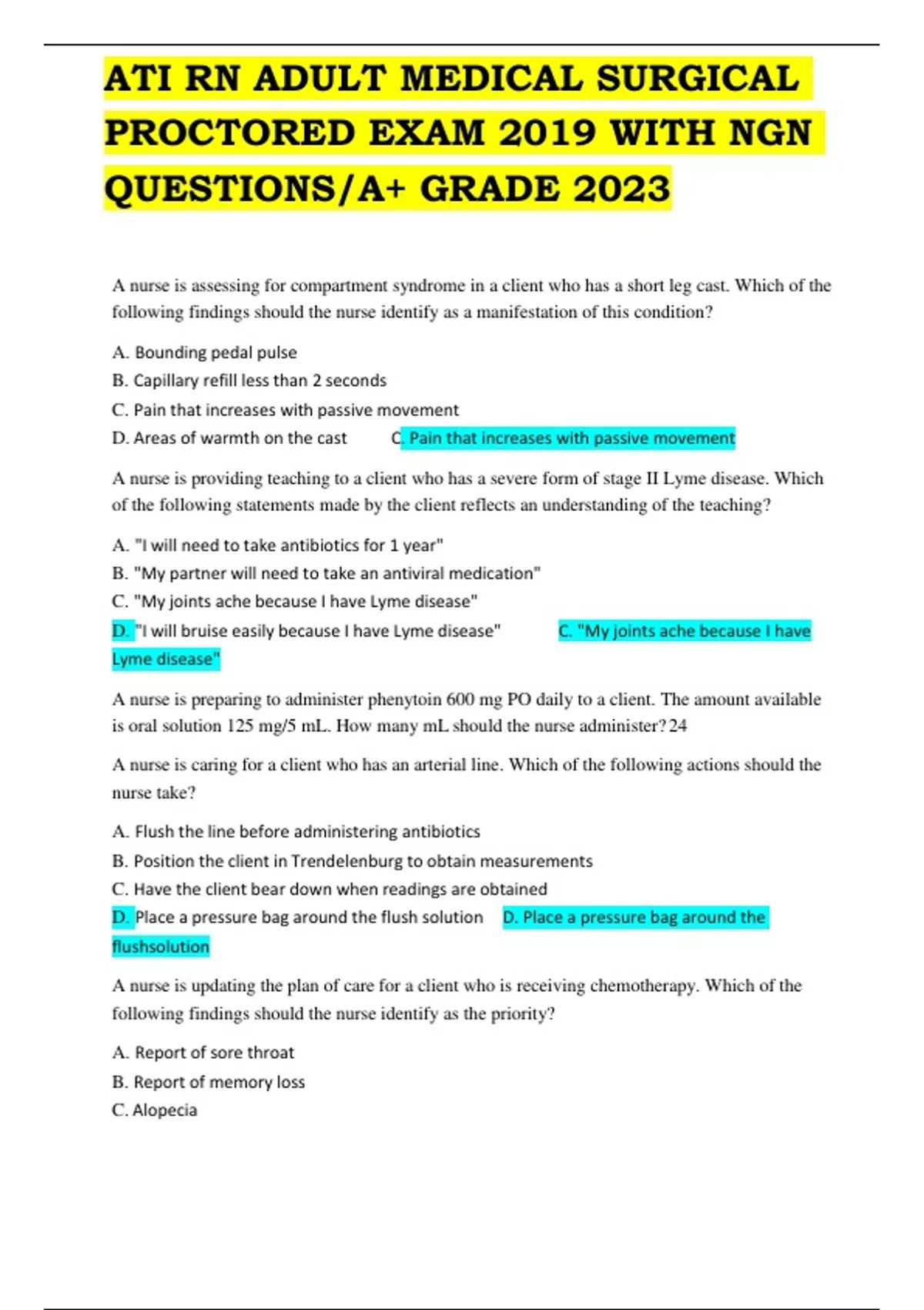 ATI RN ADULT MEDICAL SURGICAL PROCTORED EXAM 2019 WITH NGN QUESTIONS/A+ ...