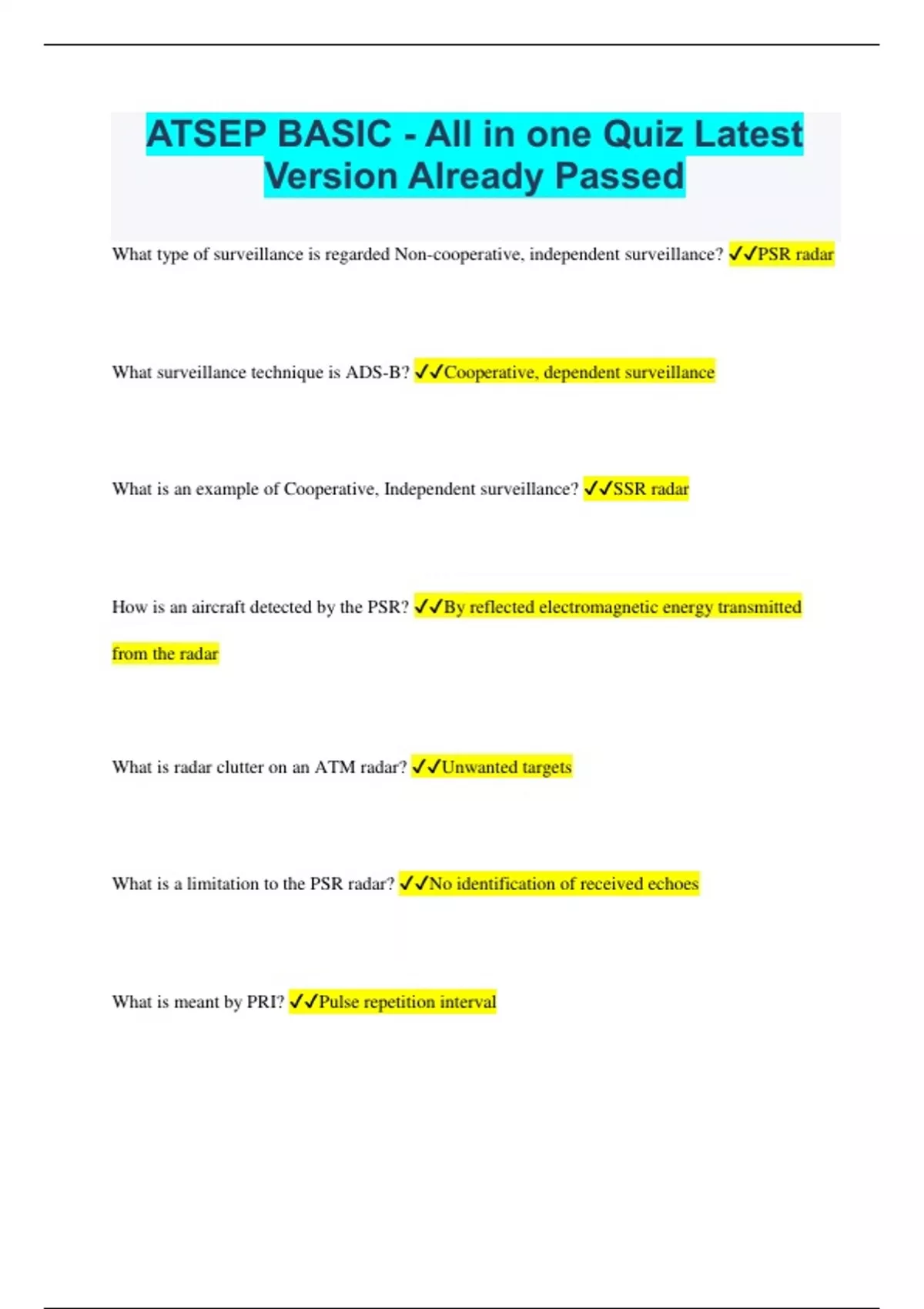ATSEP Bundled Exams Questions and Answers with Certified Solutions ...