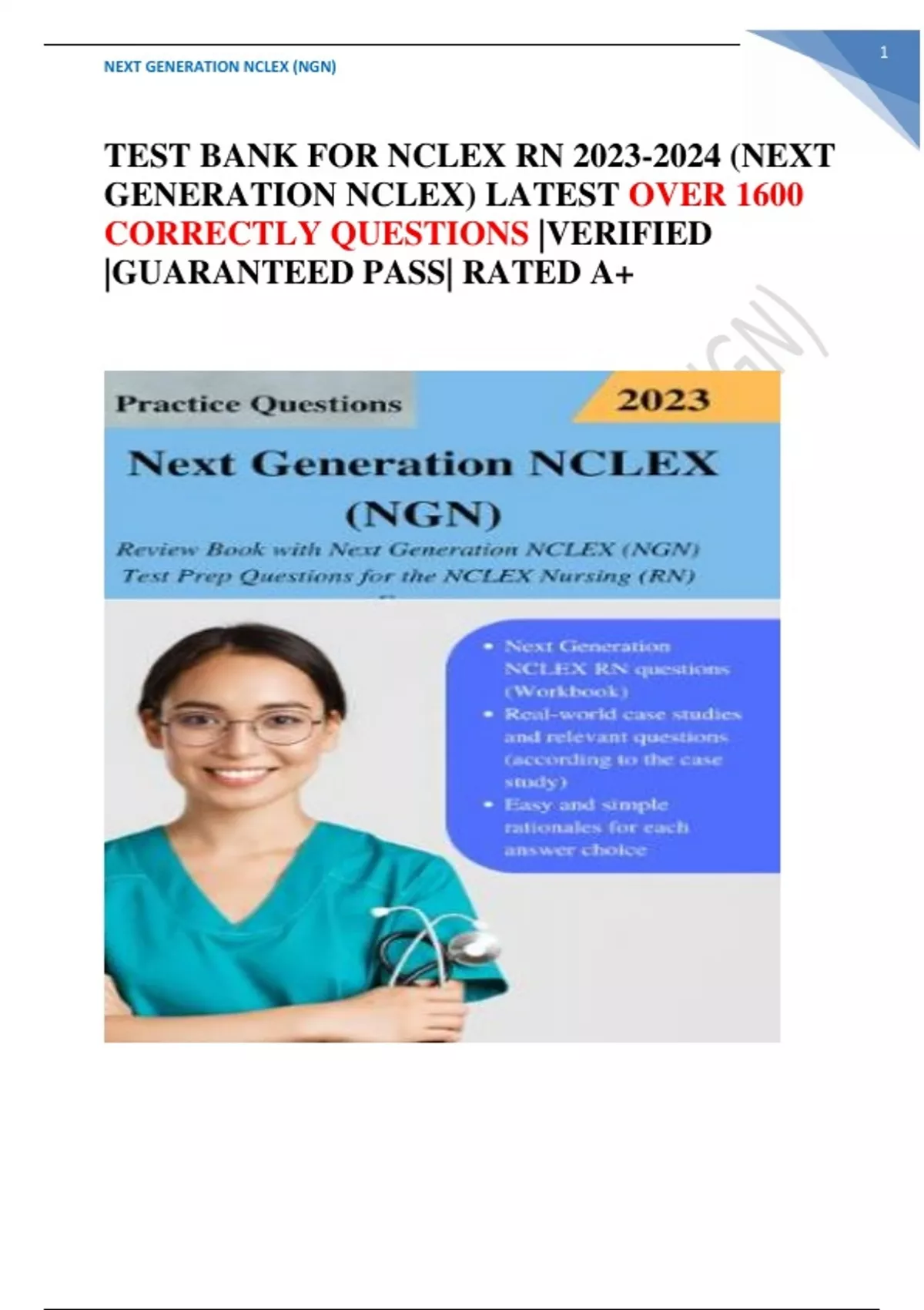 TEST BANK FOR NCLEX RN (NEXT GENERATION NCLEX) LATEST OVER 1600 ...