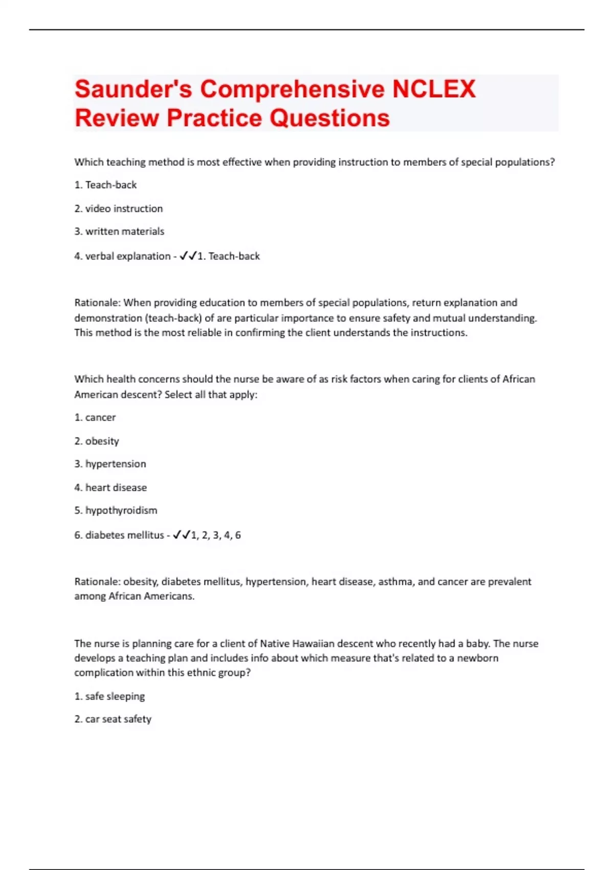 Saunder's Comprehensive NCLEX Review Practice Questions |214 Questions ...