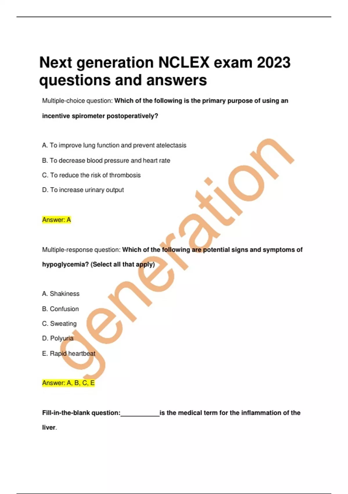 Next generation NCLEX exam 2023 questions and answers Multiple-choice question - Next generation ...