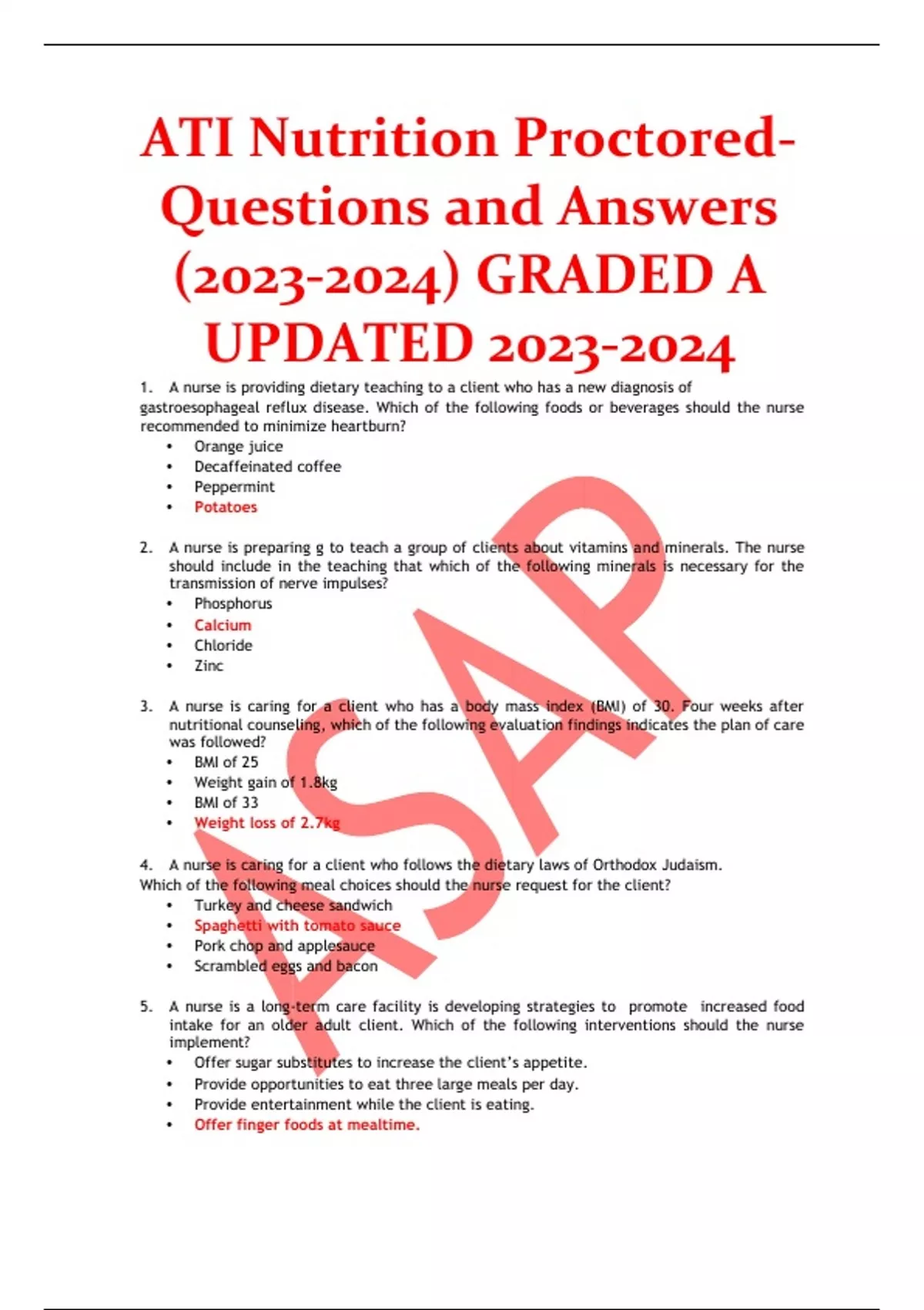 ATI Nutrition Proctored- Questions and Answers () GRADED A UPDATED ...