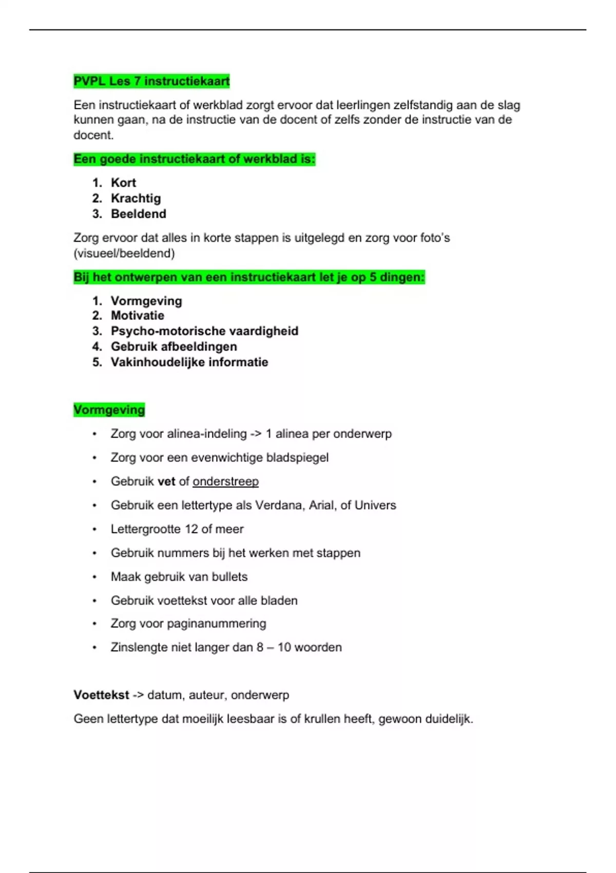 Samenvatting PVPL les 7 instructiekaart - PVPL - Stuvia NL