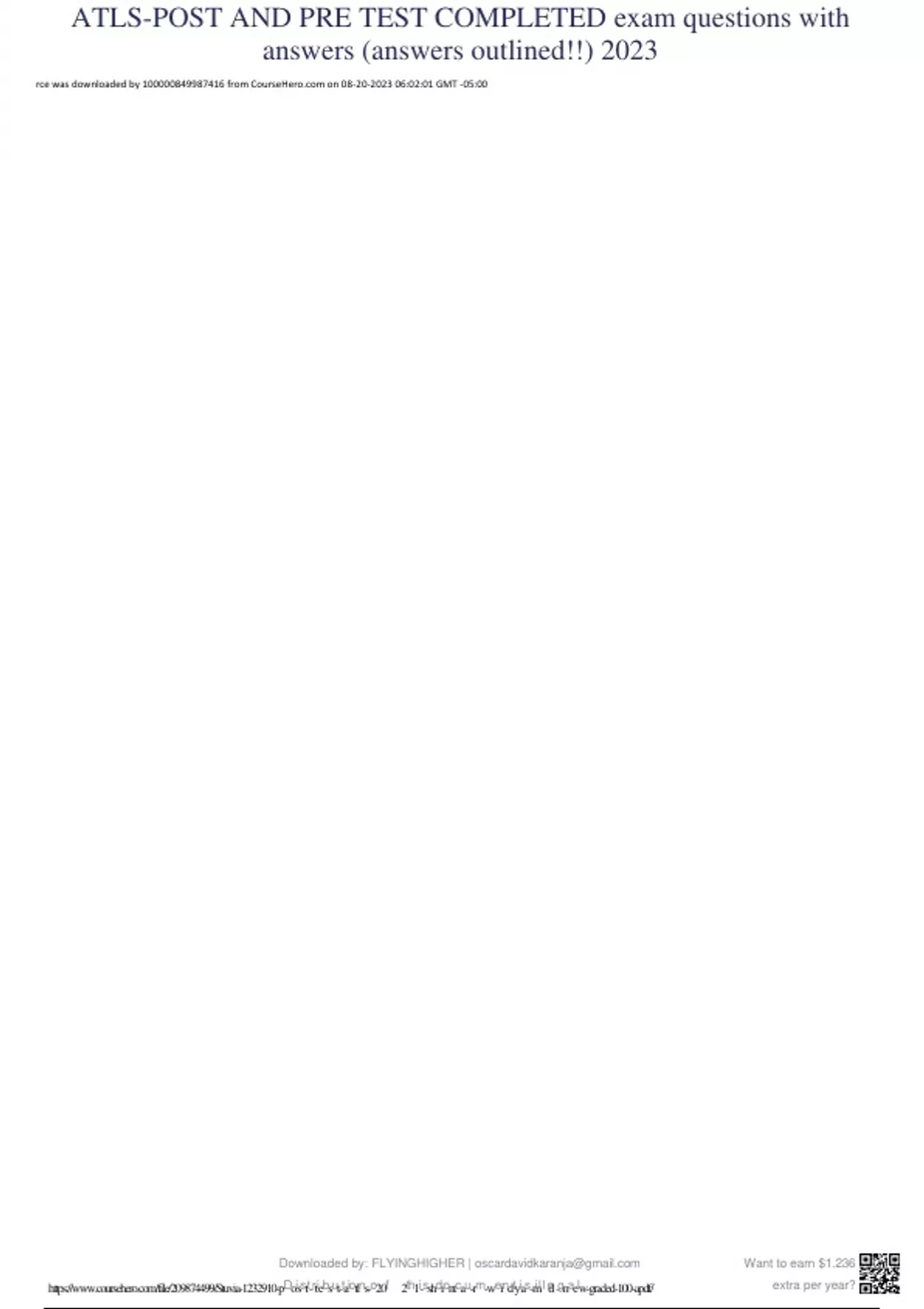 ATLS-POST AND PRE TEST COMPLETED exam questions with answers (answers ...