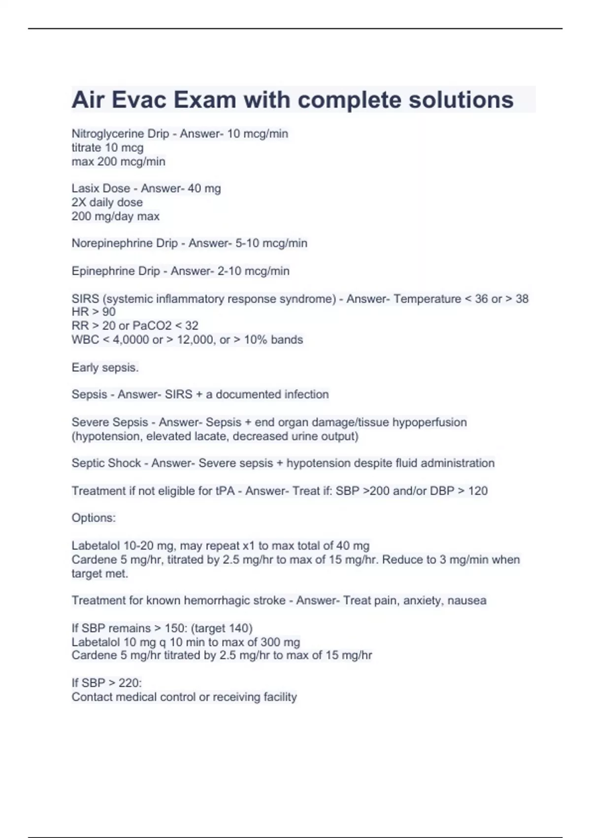Air Evac Exam with complete solutions - Air Evac - Stuvia US