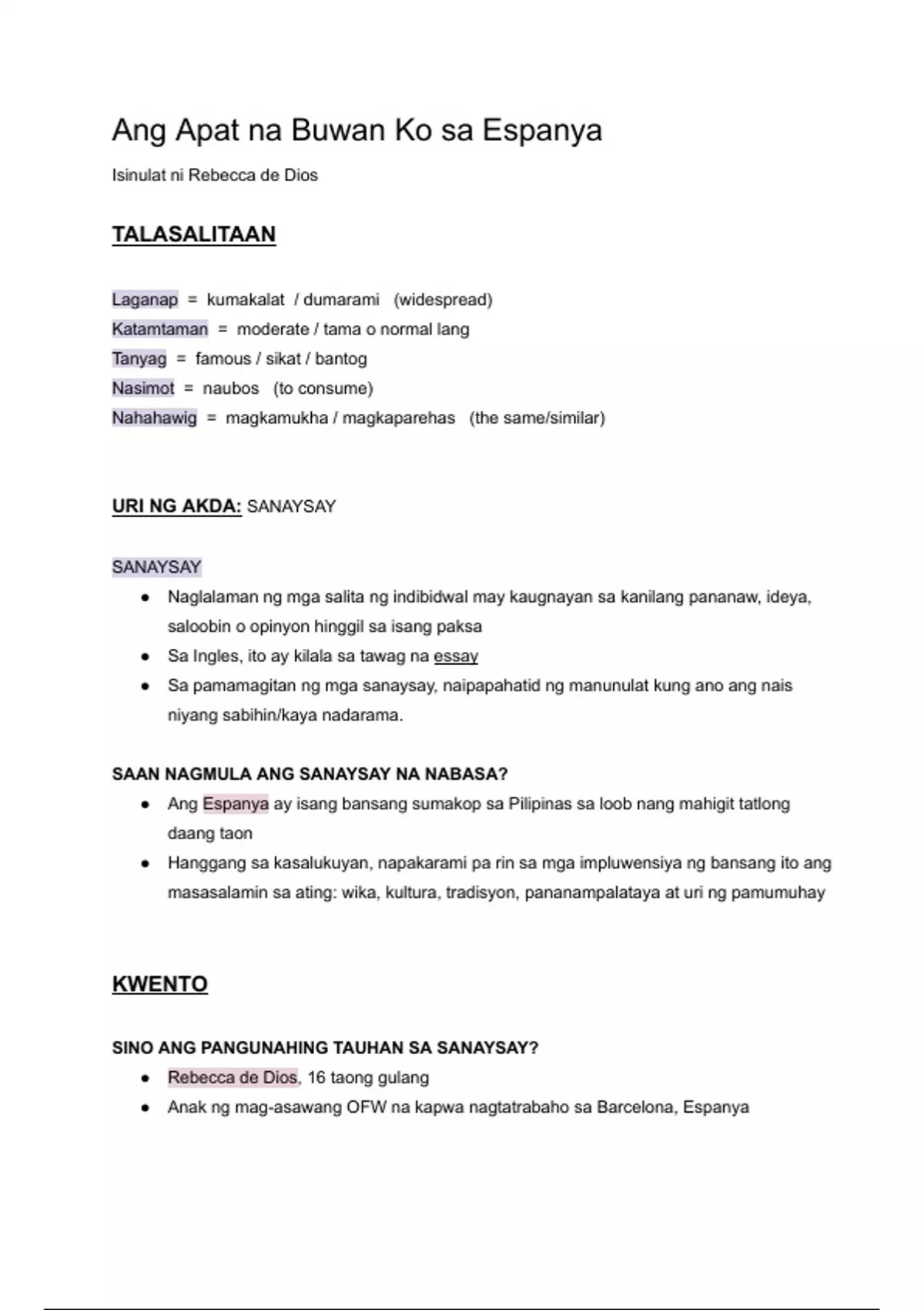 Ang Apat na Buwan Ko sa Espanya (with English Translation) - Filipino ...