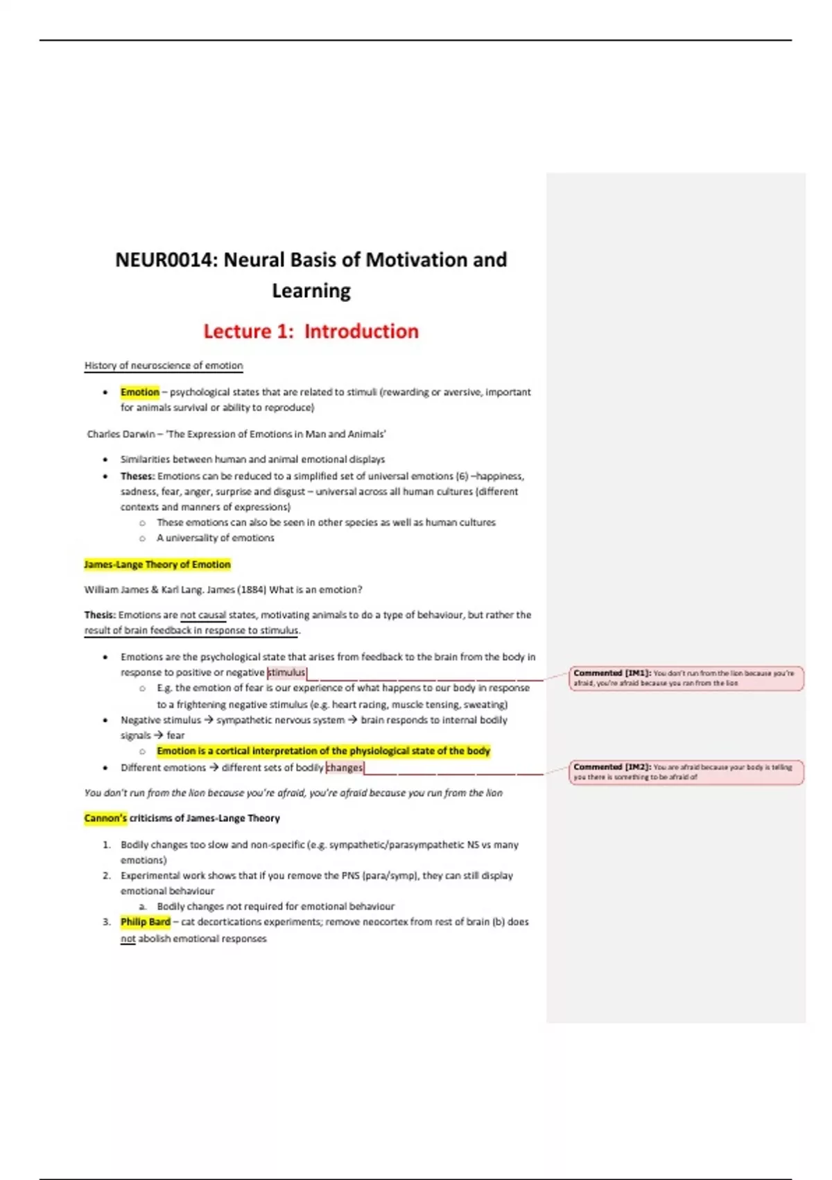 Neural Basis of Motivation and Learning - Complete Lecture Notes ...