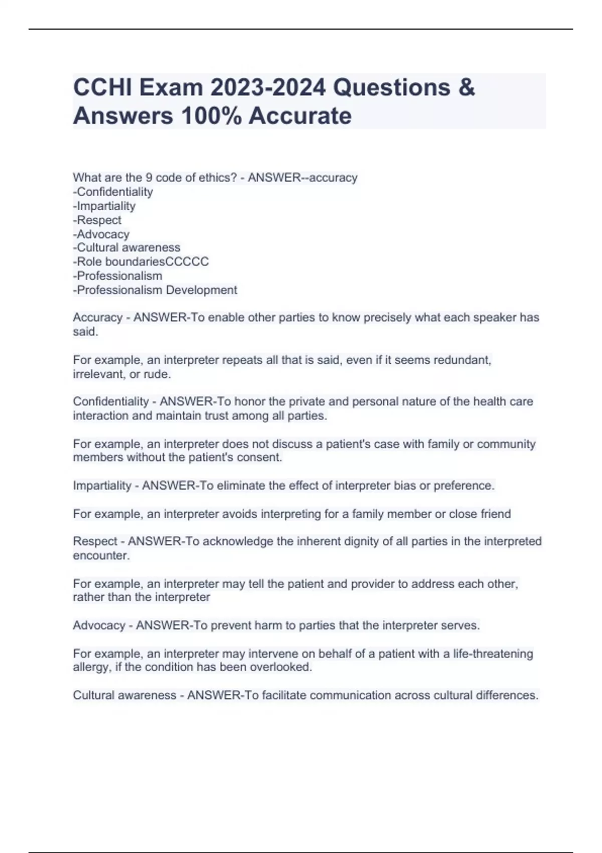 CCHI Exam Questions & Answers 100% Accurate - CCHI - Stuvia US