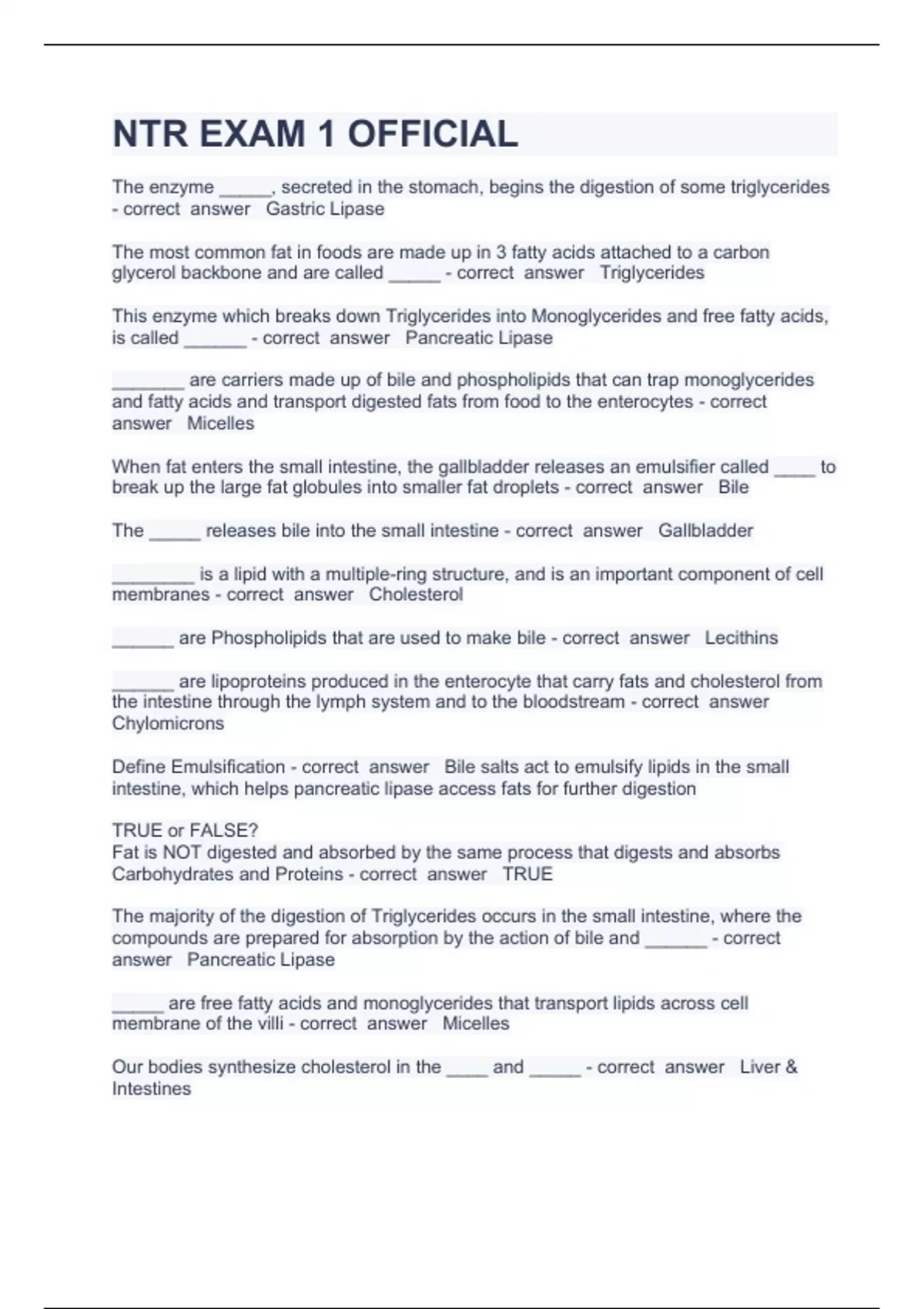 NTR EXAM 1 OFFICIAL Questions with complete solution 2023 - NTR - Stuvia US