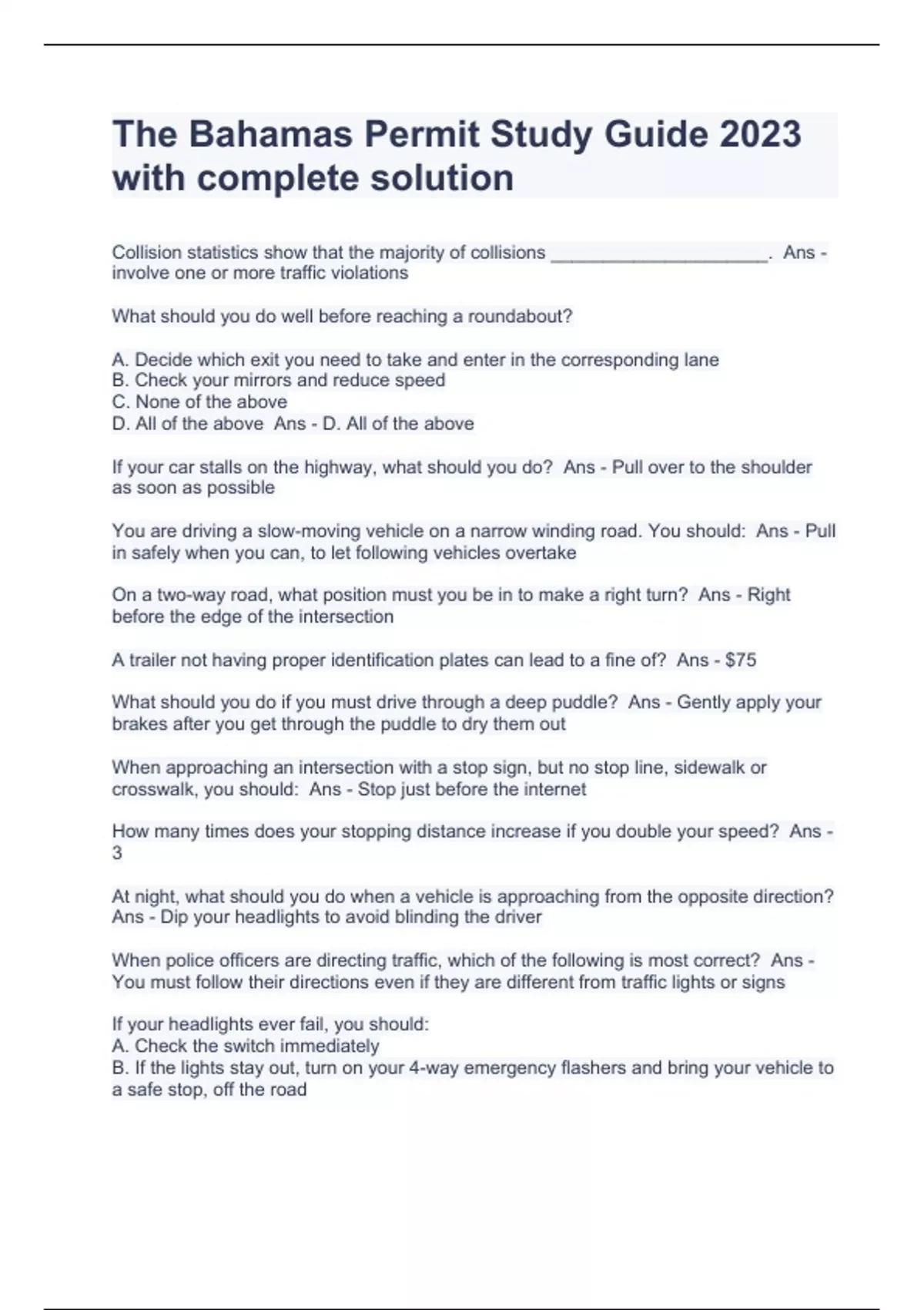 The Bahamas Permit Study Guide 2023 with complete solution - Bahamas ...