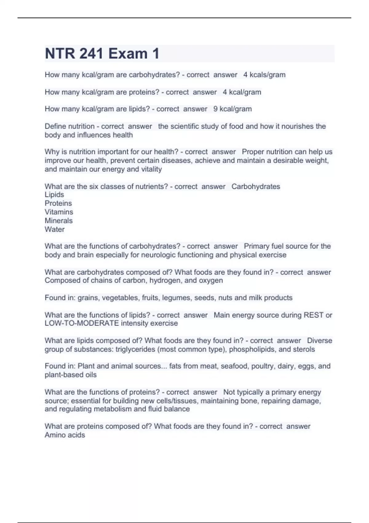 NTR 241 Exam 1 Question and answers 100% correct 2023 - NTR - Stuvia US