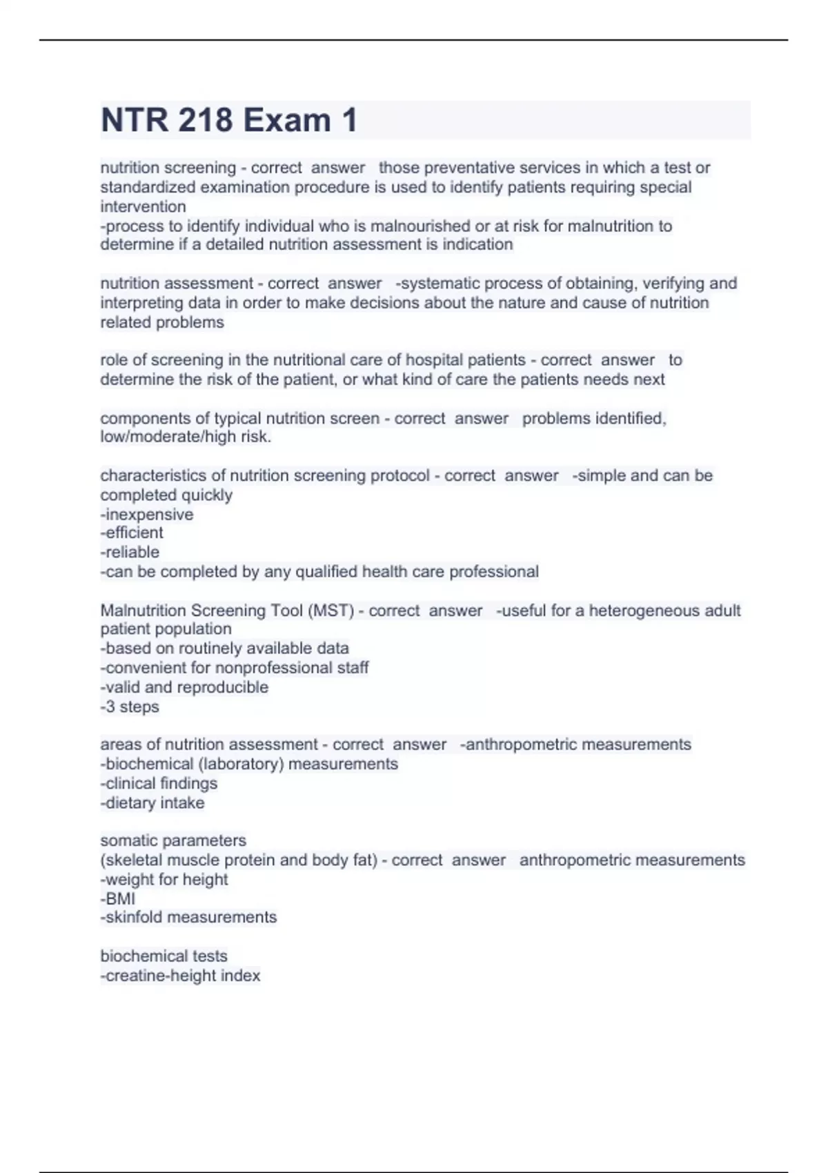 NTR 218 Exam 1 Question and answers 100% correct 2023 - NTR - Stuvia US