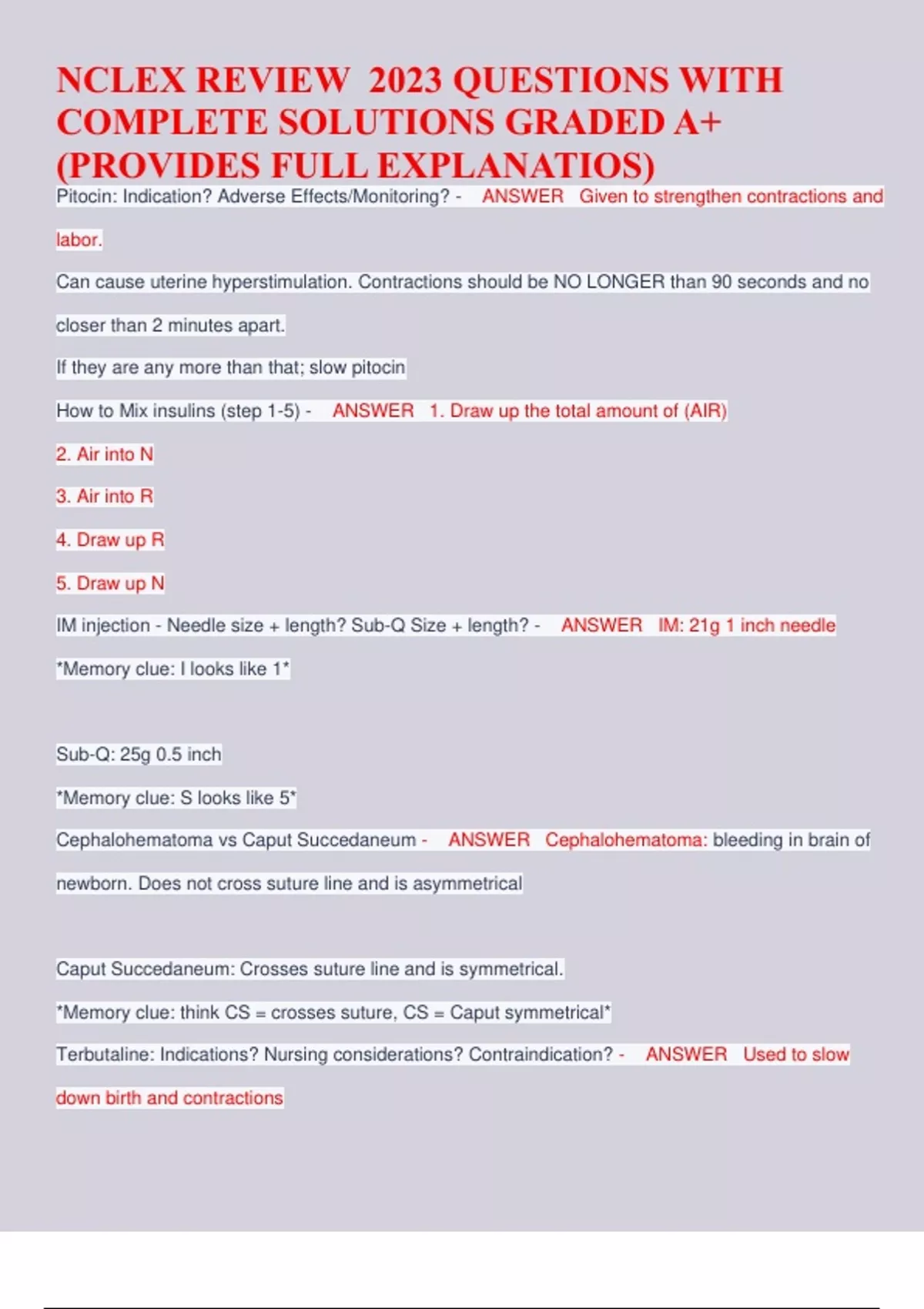 NCLEX REVIEW 2023 QUESTIONS WITH COMPLETE SOLUTIONS GRADED A+ (PROVIDES ...