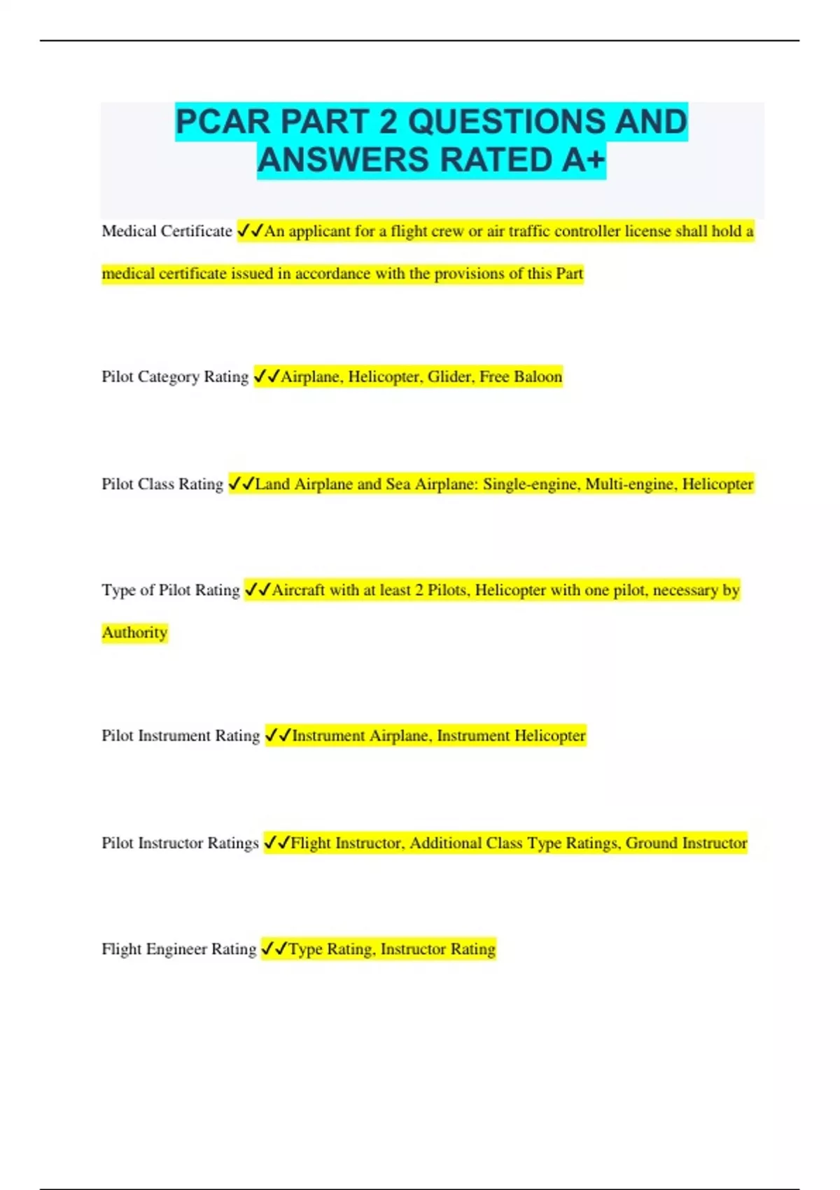 PCAR PART 2 QUESTIONS AND ANSWERS RATED A+ - PCAR - Stuvia US