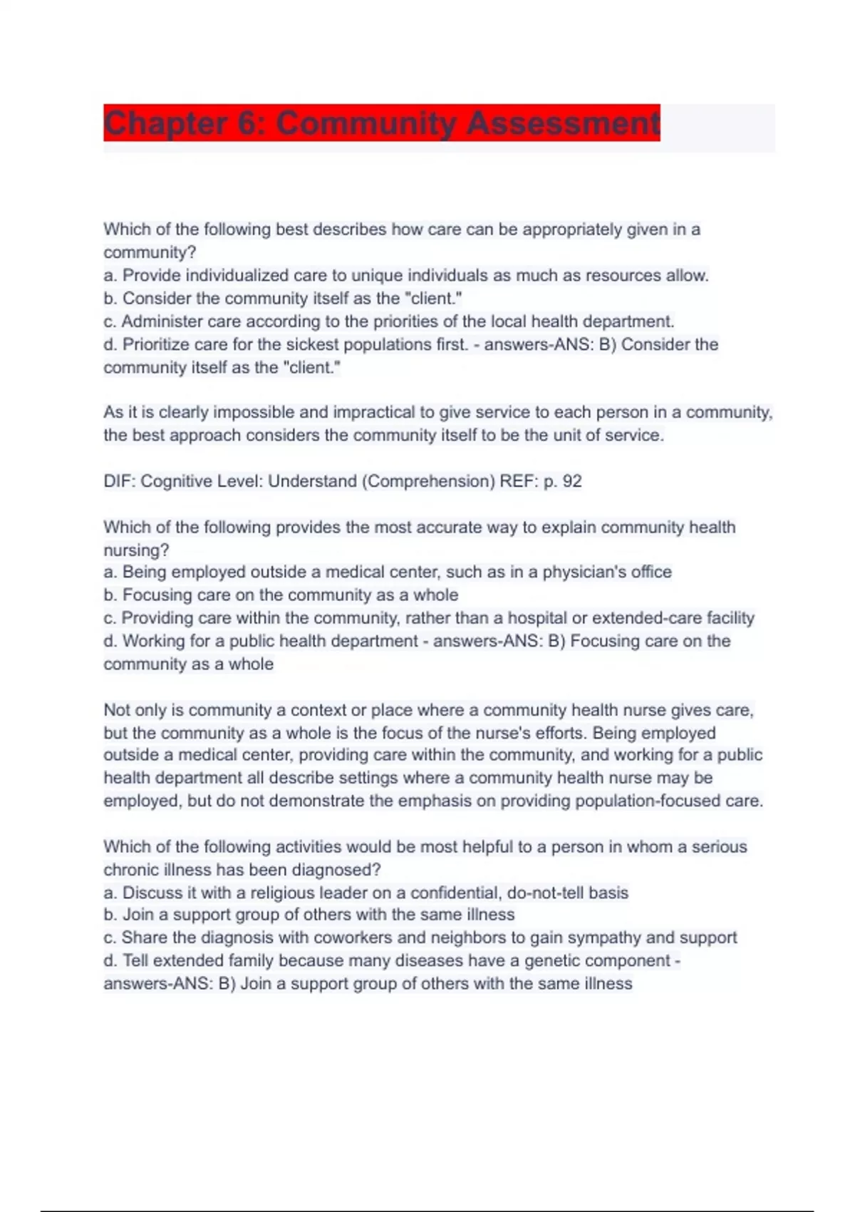 Chapter 6: Community Assessment 2023 A+ grade full solution - Chapter 6 ...