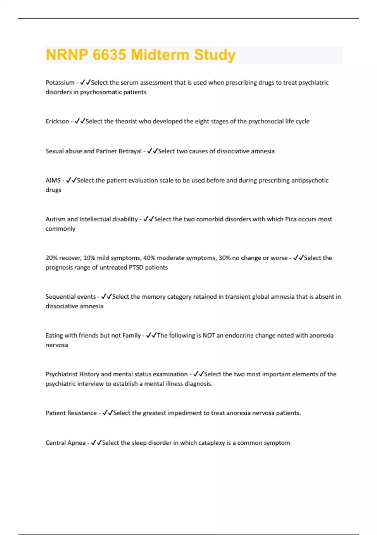 NRNP 6635 Midterm Study| 120 Questions and Answers(A+ Solution guide) - NRNP 6635 - Stuvia US