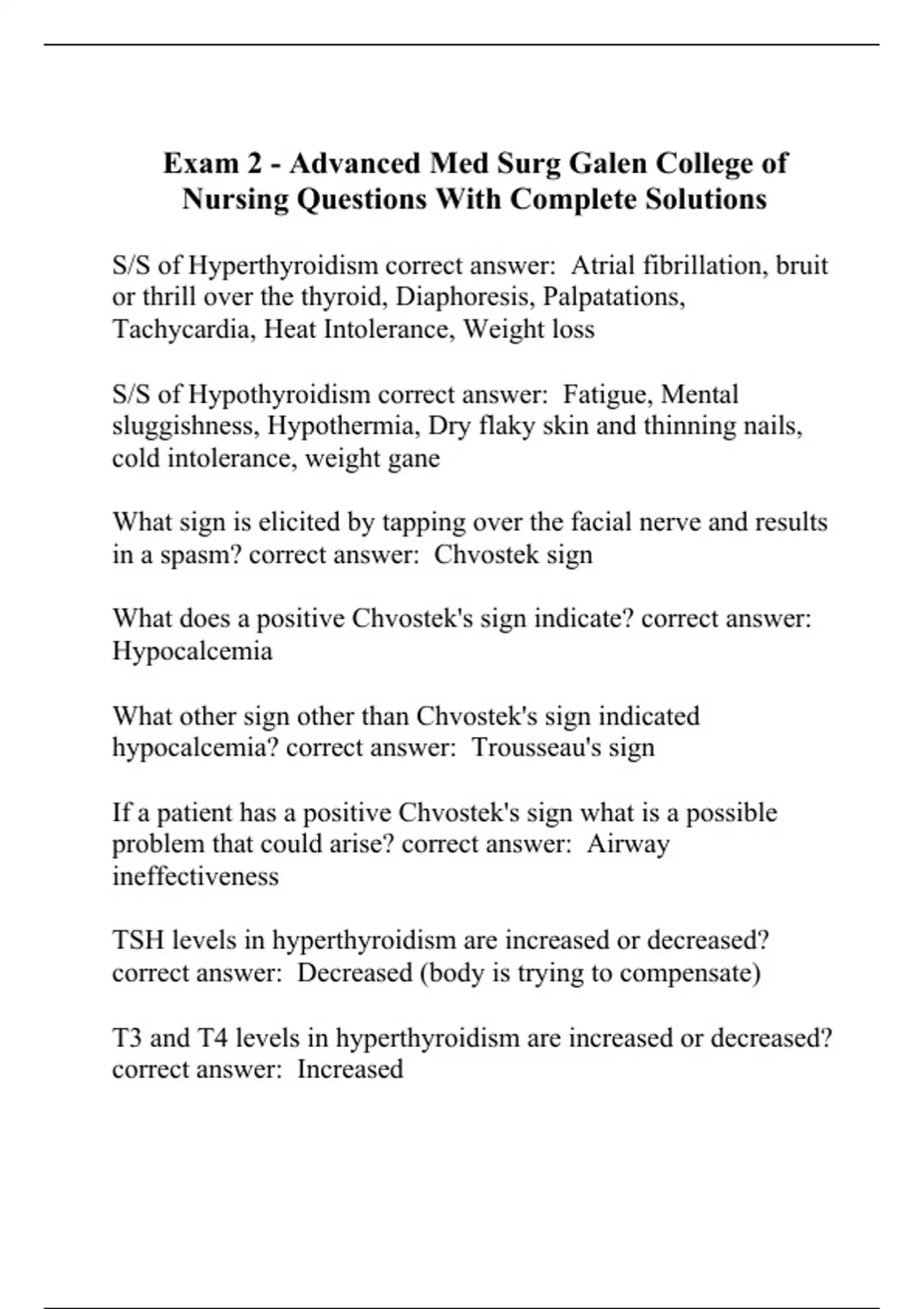 Exam 2 - Advanced Med Surg Galen College of Nursing Questions With ...