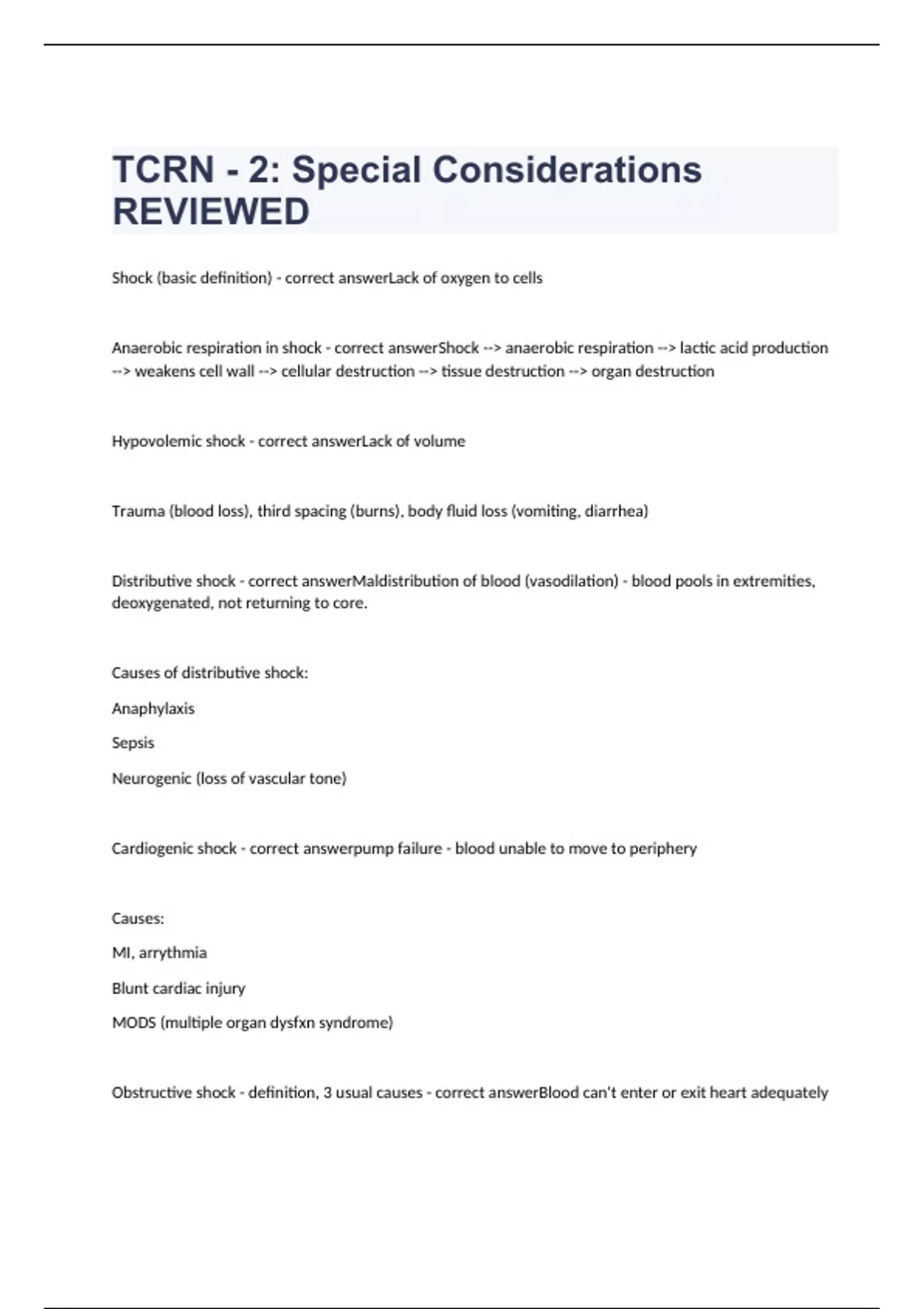 TCRN - 2: Special Considerations REVIEWED exam 2023 with 100% verified ...