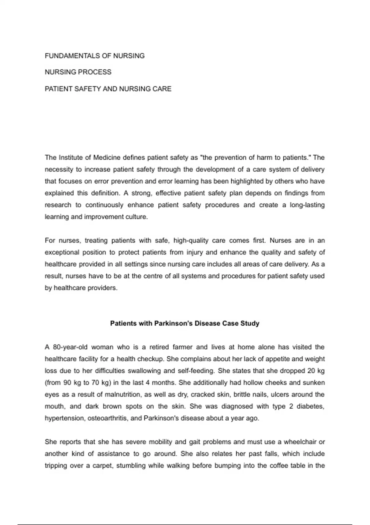 PATIENT SAFETY AND RISK FOR FALL NURSING CARE - NURSING - Stuvia US