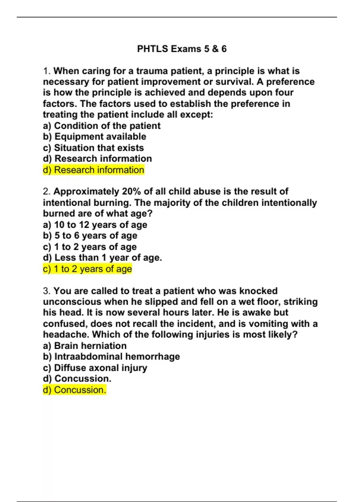 PHTLS Exam 5 & 6 Questions and Answers-2023 (Graded A+, 100% Verified ...
