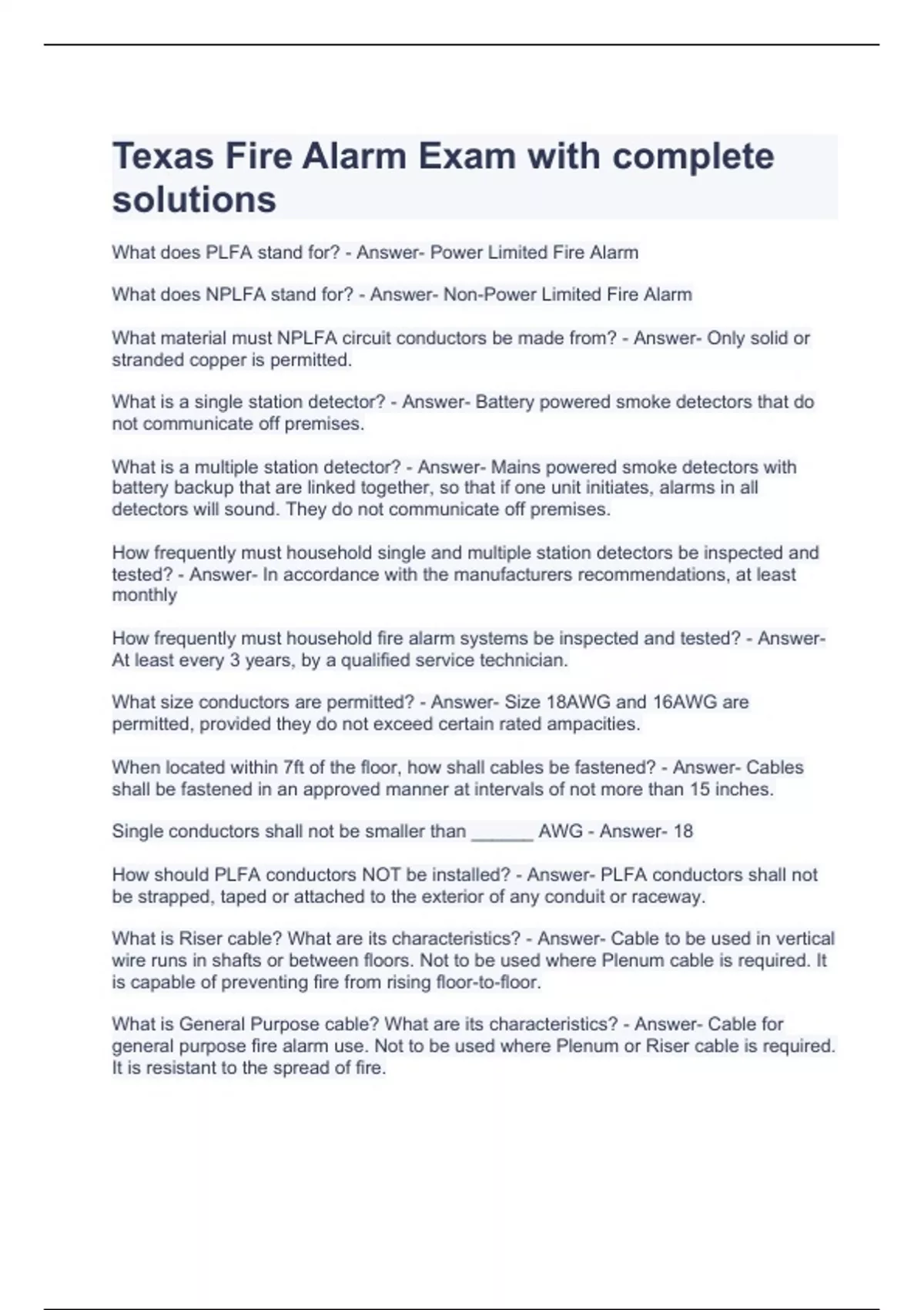 Texas Fire Alarm Exam with complete solutions - Texas Fire Alarm - Stuvia US