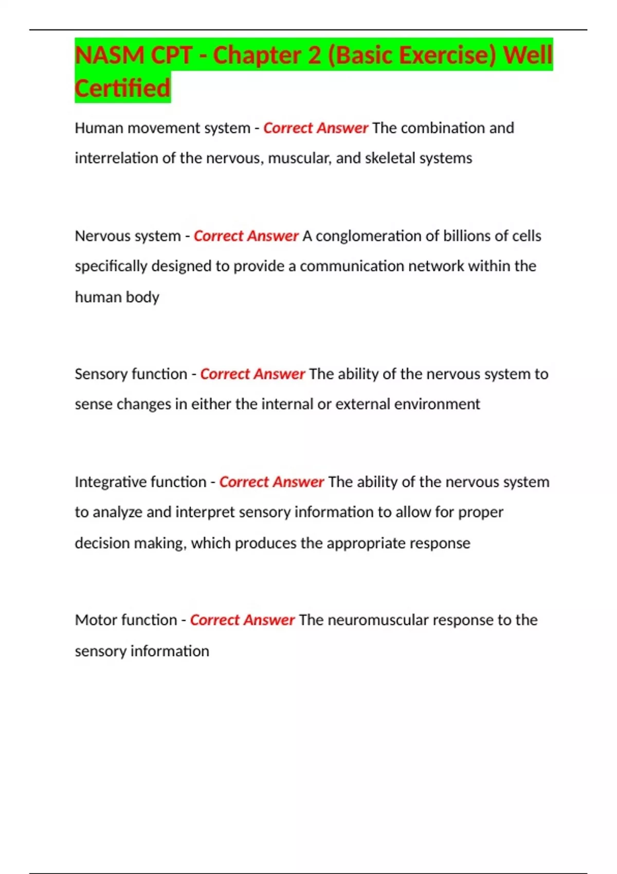 NASM CPT - Chapter 2 (Basic Exercise) Well Certified - NASM CPT - Chapter 2 Well Certifi - Stuvia US