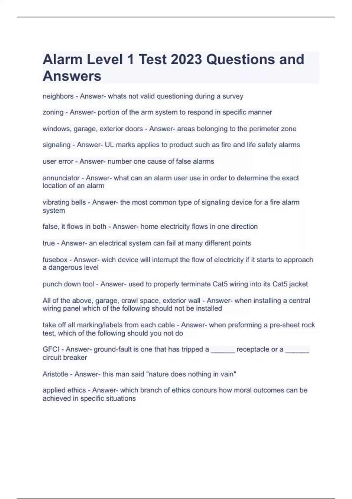 Alarm Level 1 Test 2023 Questions and Answers - Fire Alarm - Stuvia US