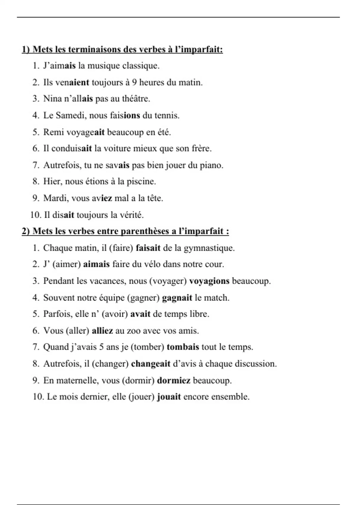 L'imparfait Quiz Q&A - French - Stuvia US