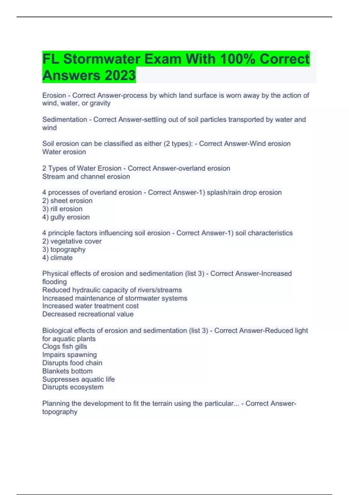 FL Stormwater Exam With 100% Correct Answers 2023 - FL Stormwater ...