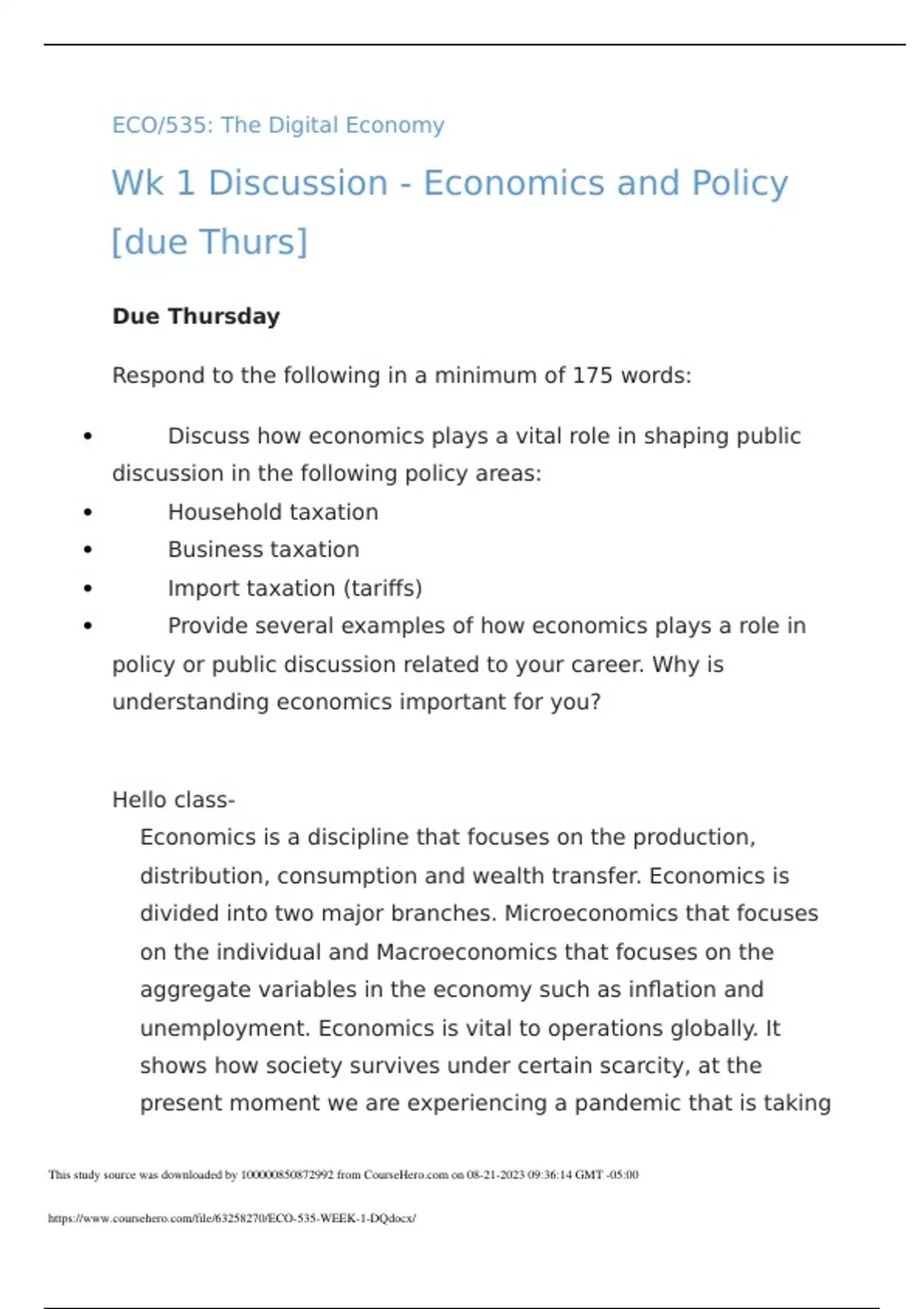 ECO/535: The Digital Economy Wk 1 Discussion - Economics and Policy ...